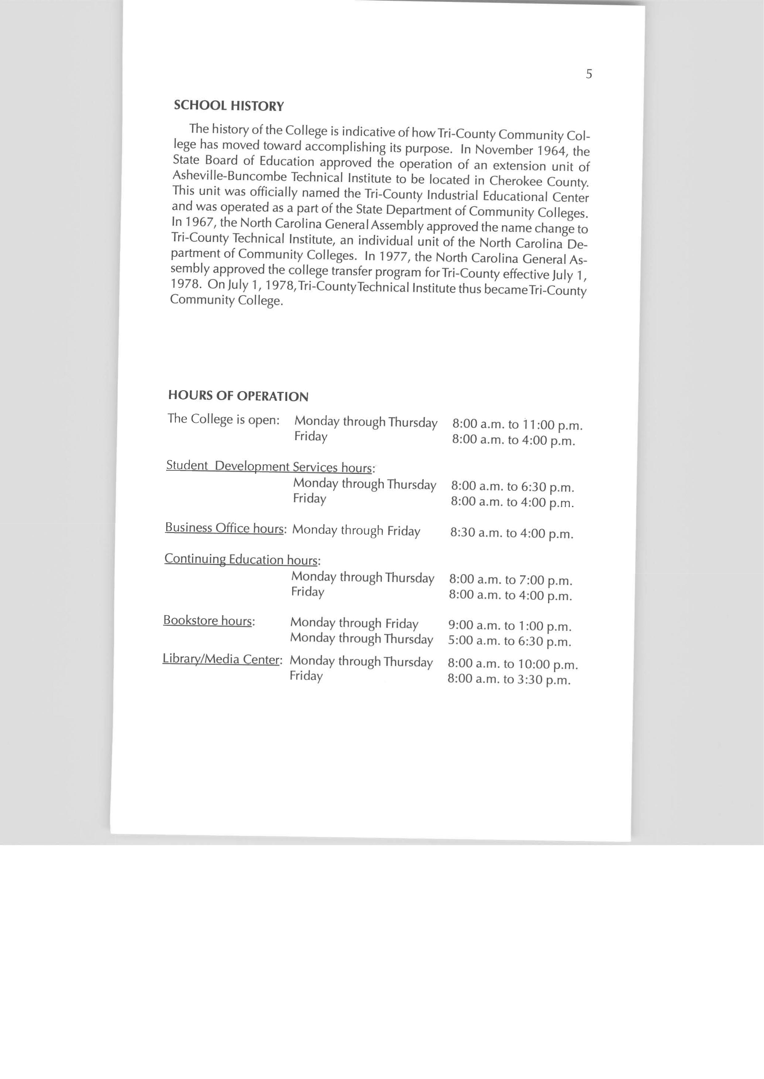 Tri-County Community College General Catalog [1995-1996]