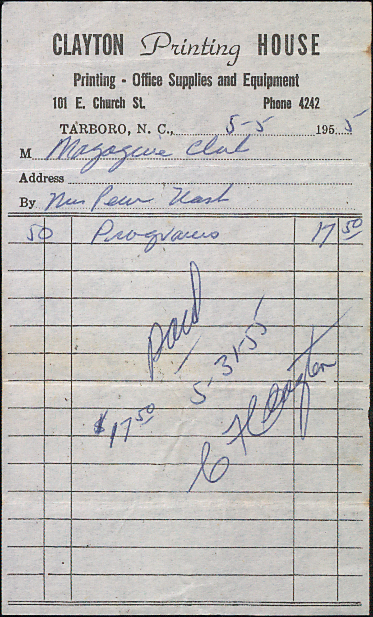 Magazine Club Receipts