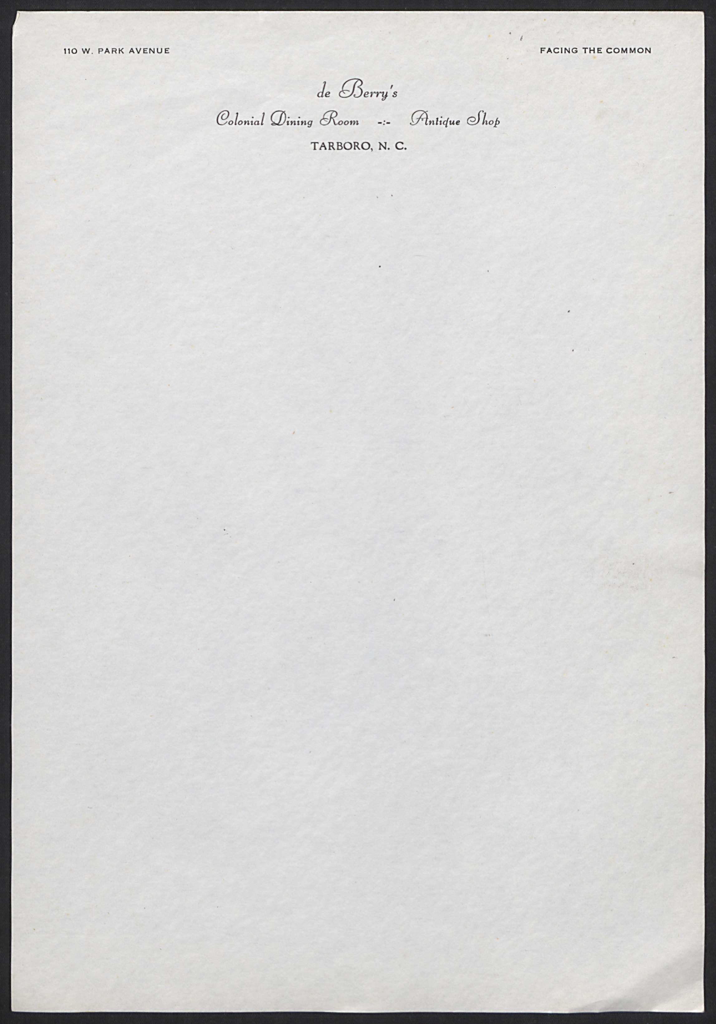 Photographs and Records of DeBerry's Colonial Dining Room