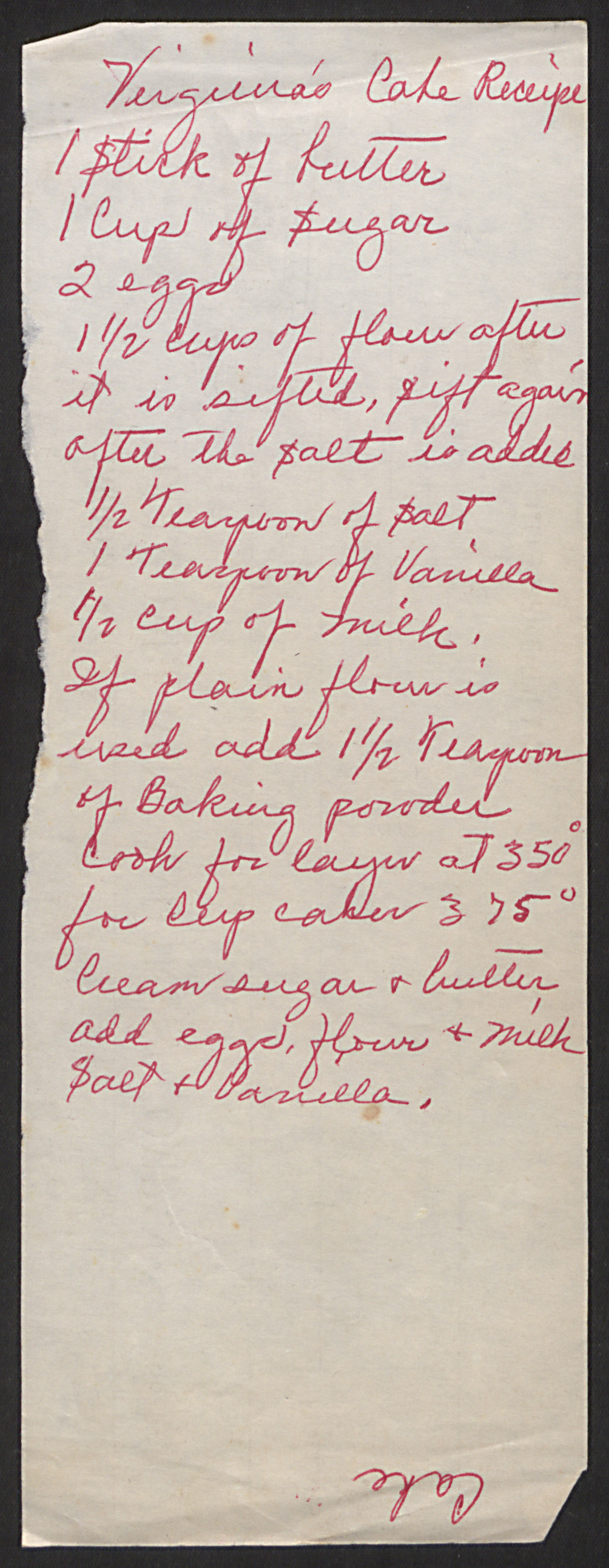 Recipe for Virginia's Cake