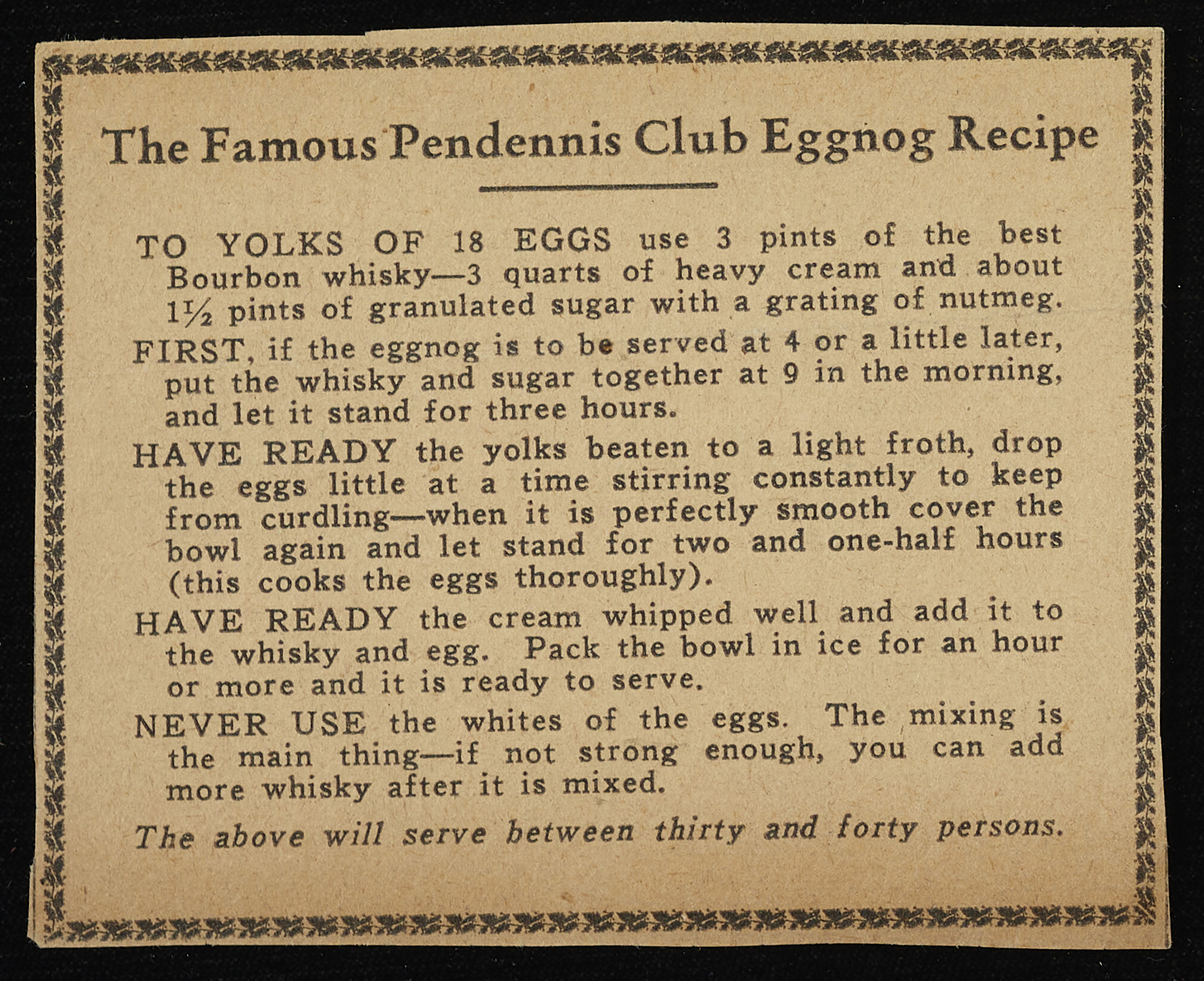 The Famous Pendennis Club Eggnog Recipe Newspaper Clipping