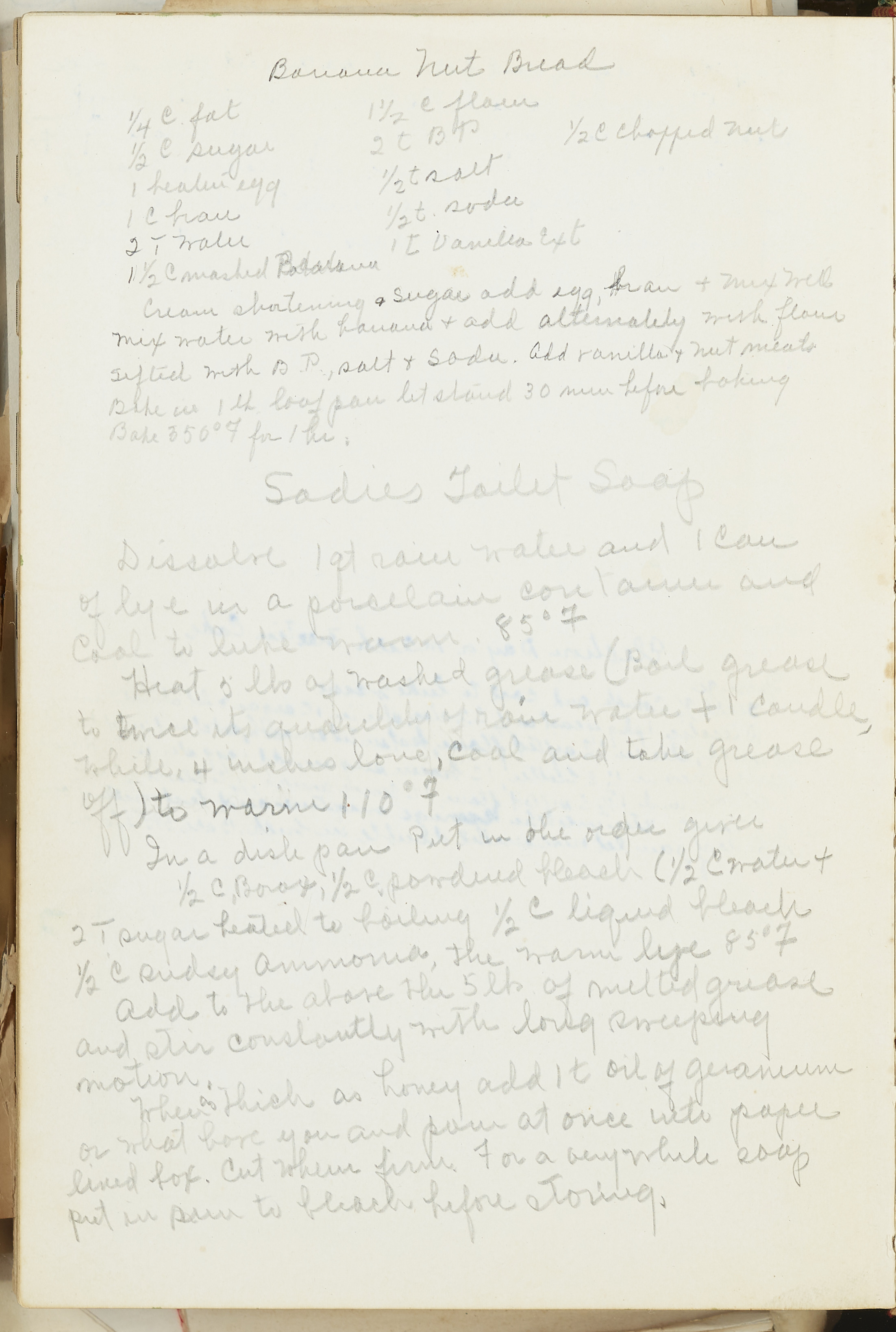 Delany Handwritten Recipes: Banana Nut Bread and Soap