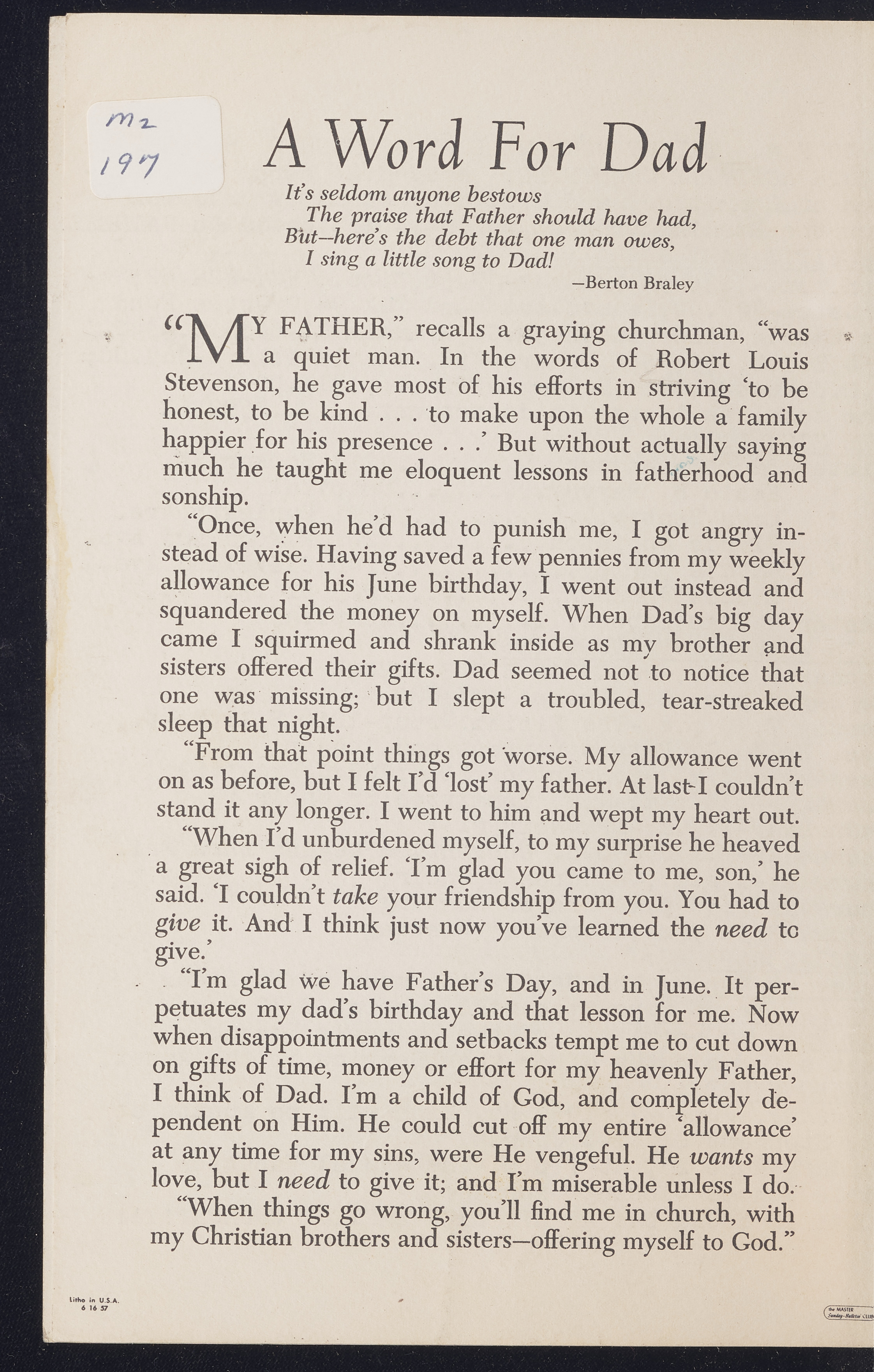 Mount Zion Baptist Church Programs [1954-1957]