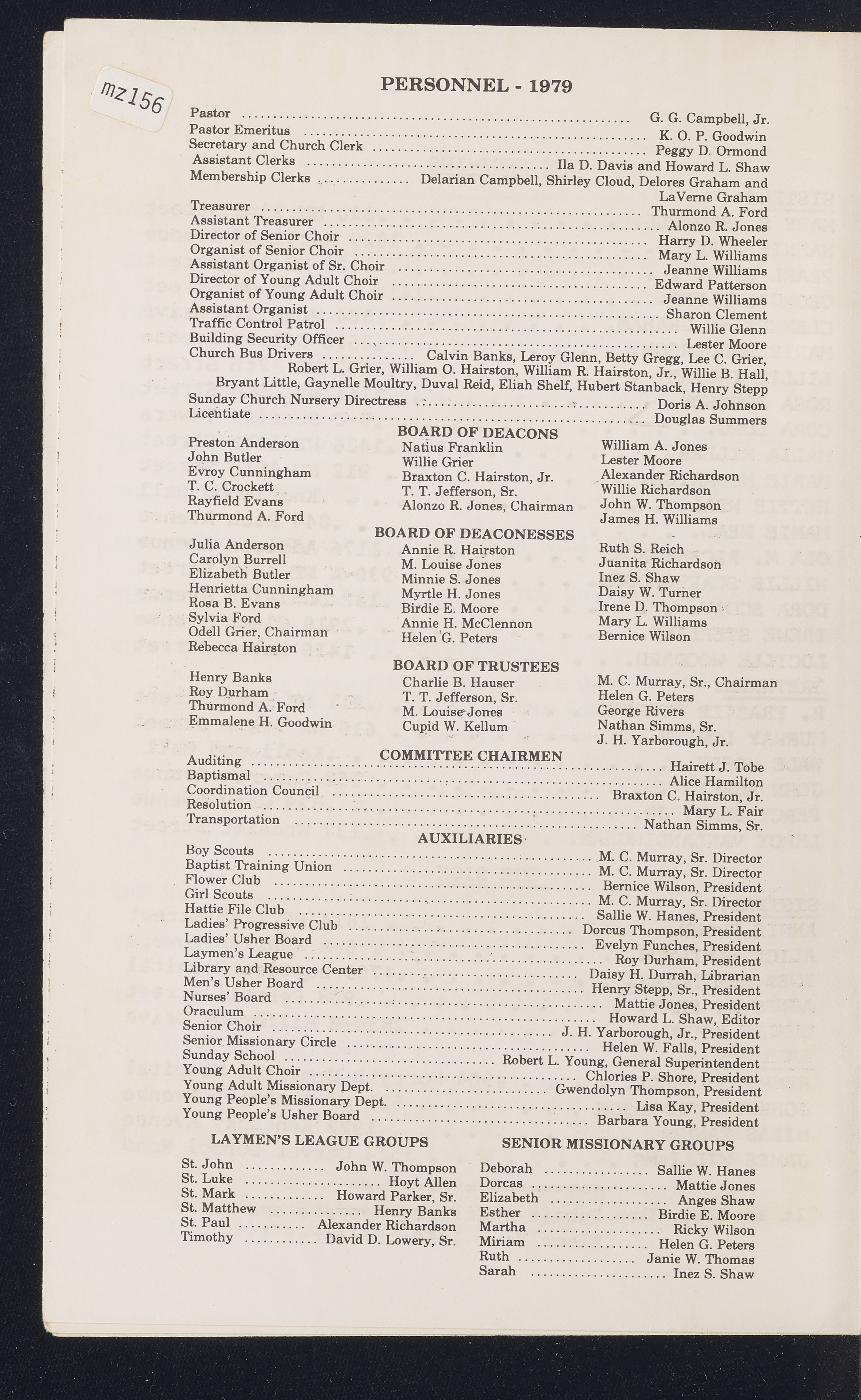 Mount Zion Baptist Church Programs [1973-1979]