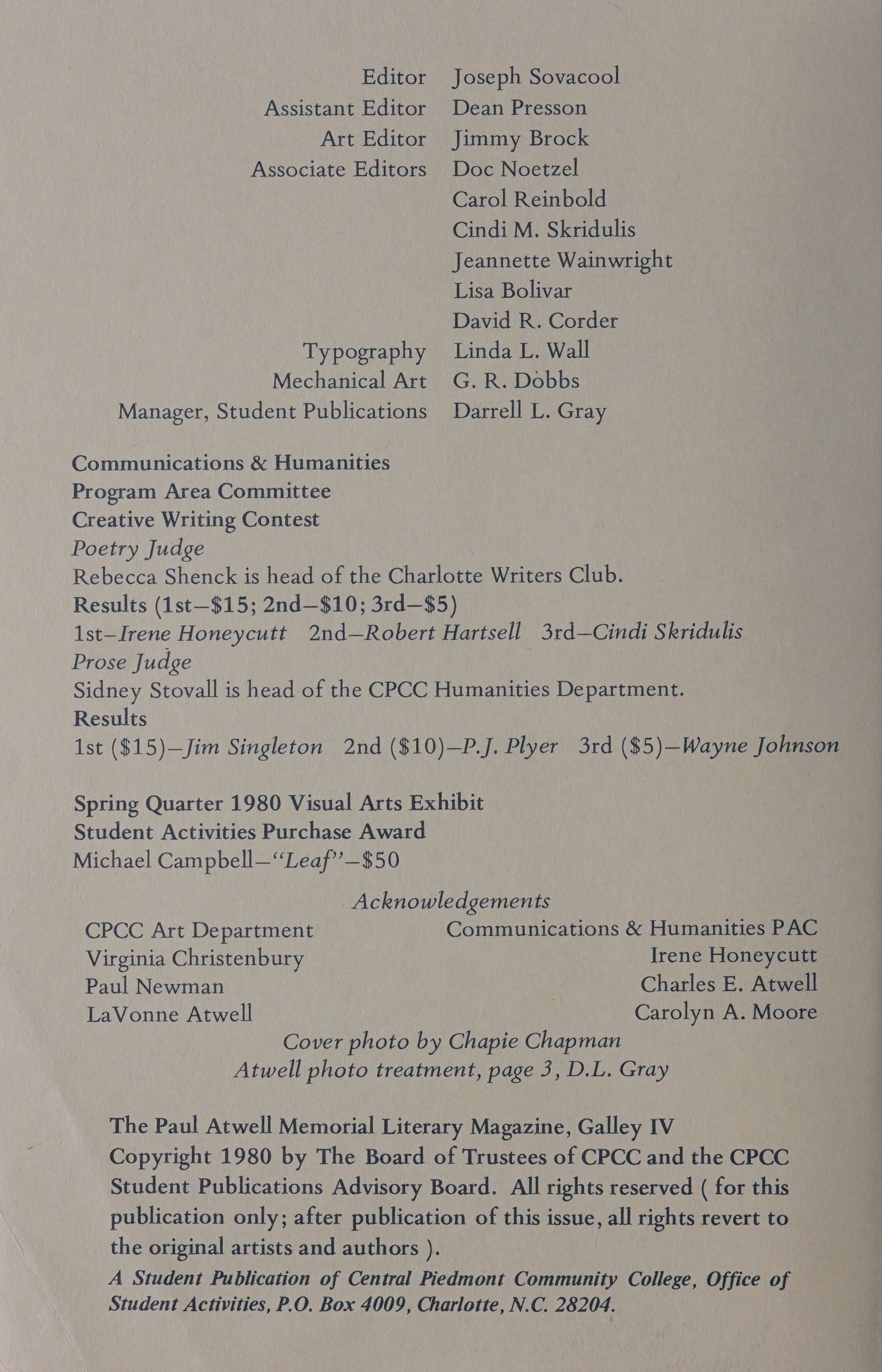 Paul Atwell Memorial Literary Magazine, Galley II (Vol. 1, No. 2 ...