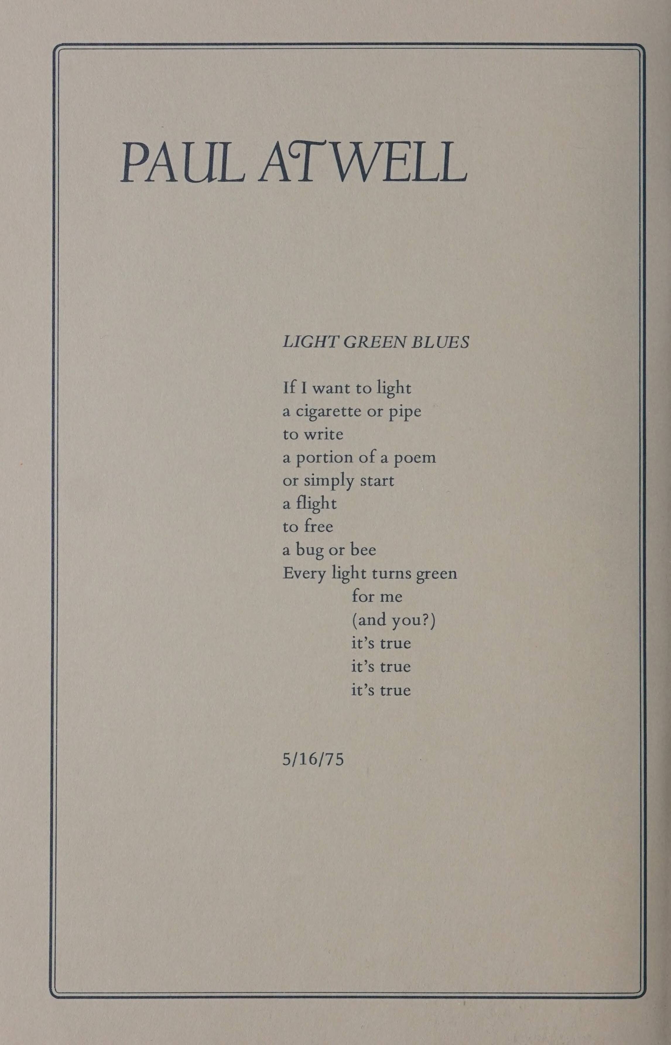 Paul Atwell Memorial Literary Magazine, Galley II (Vol. 1, No. 2 ...