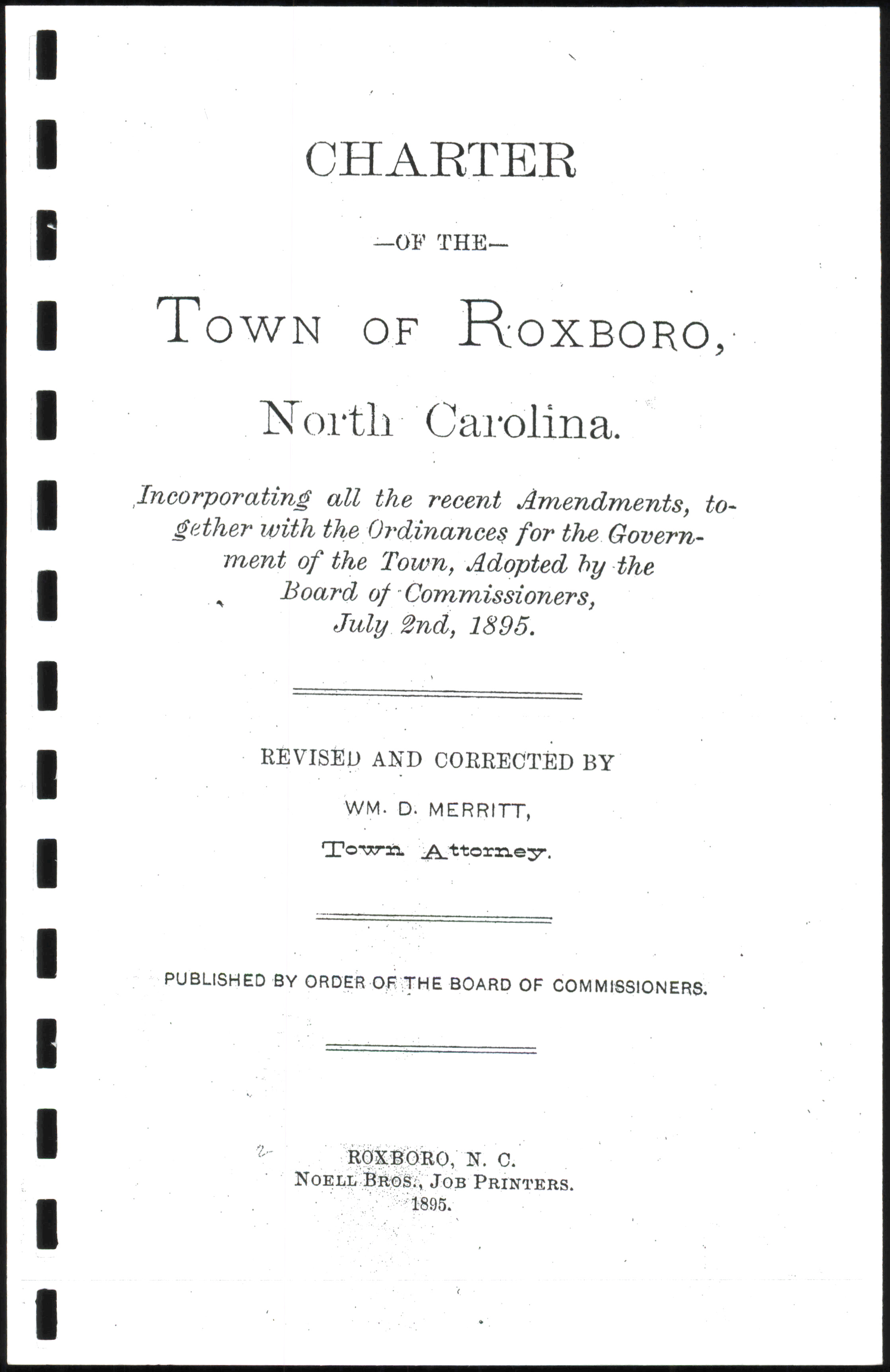Charter of the Town of Roxboro, North Carolina