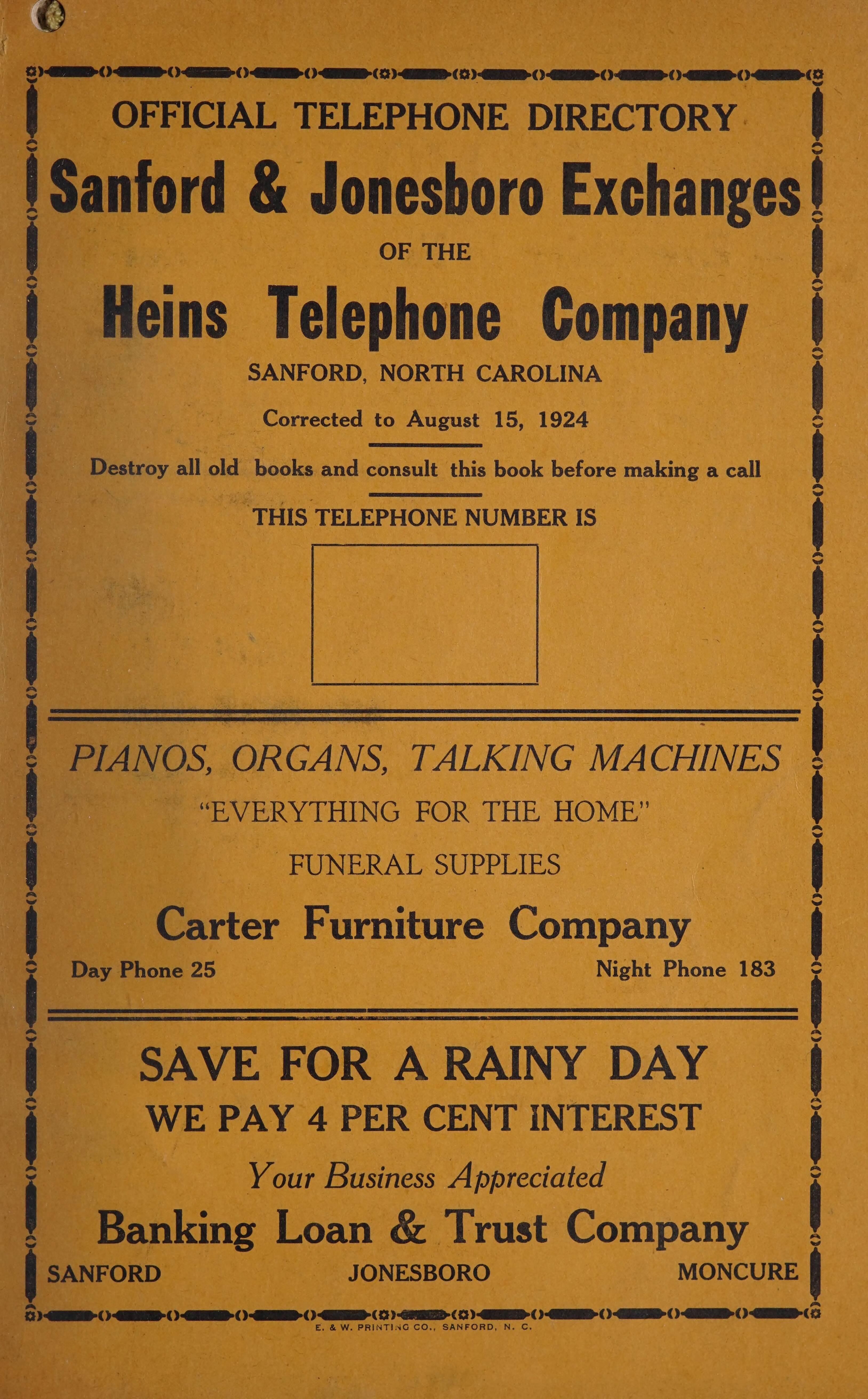 Official Telephone Directory, Sanford & Jonesboro Exchanges, of the ...