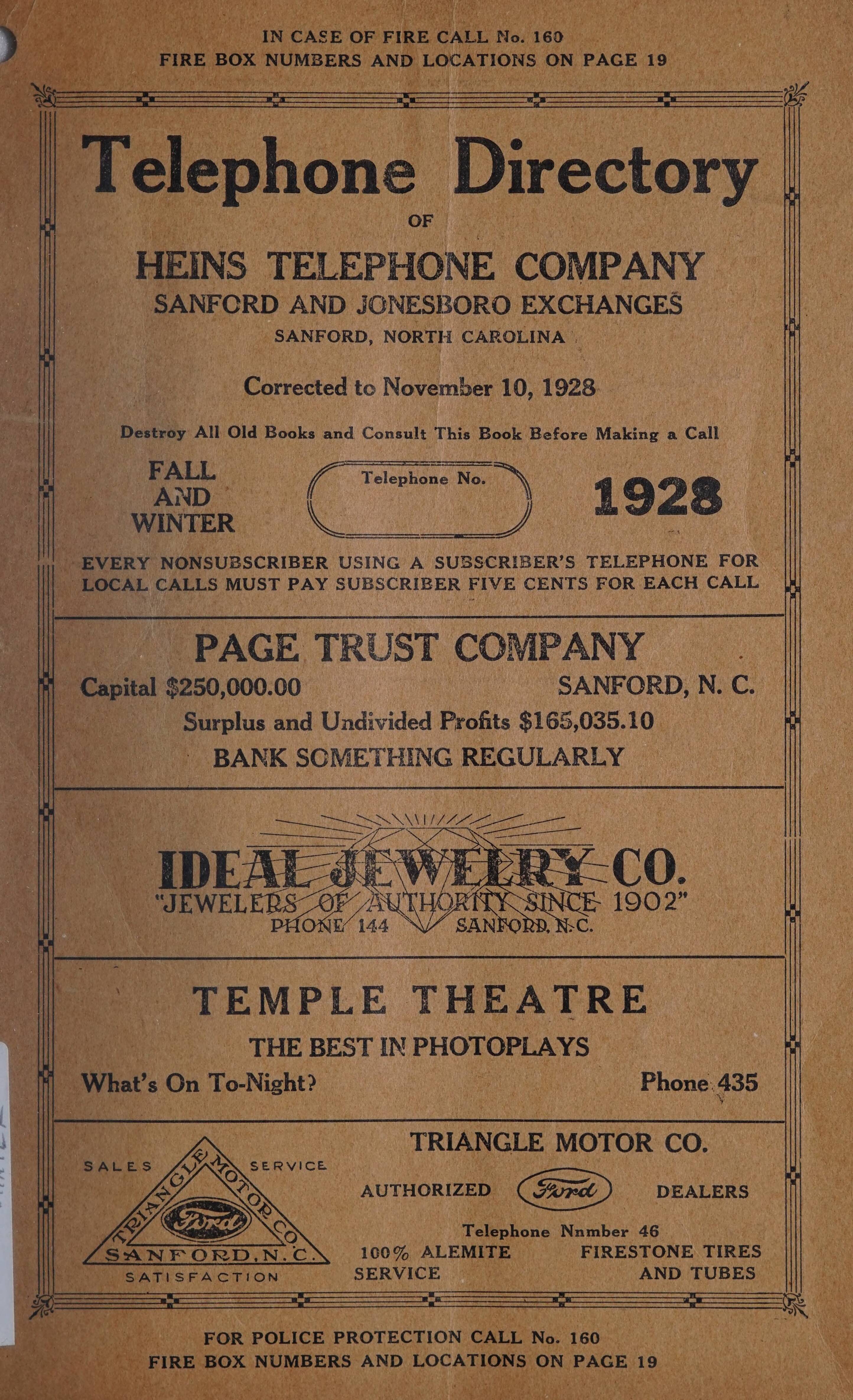 Telephone Directory of Heins Telephone Company, Sanford and Jonesboro ...