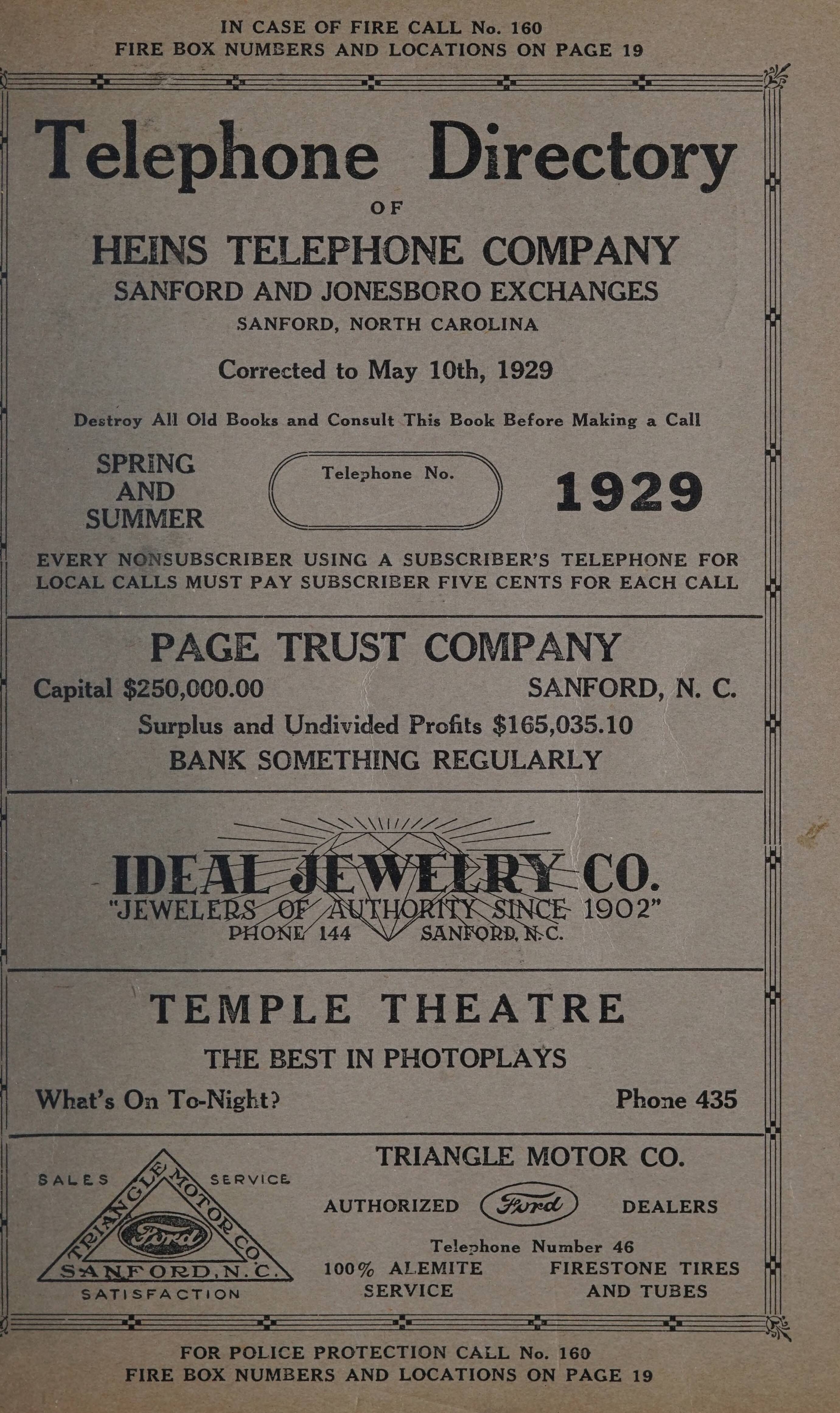 Telephone Directory of Heins Telephone Company, Sanford and Jonesboro ...