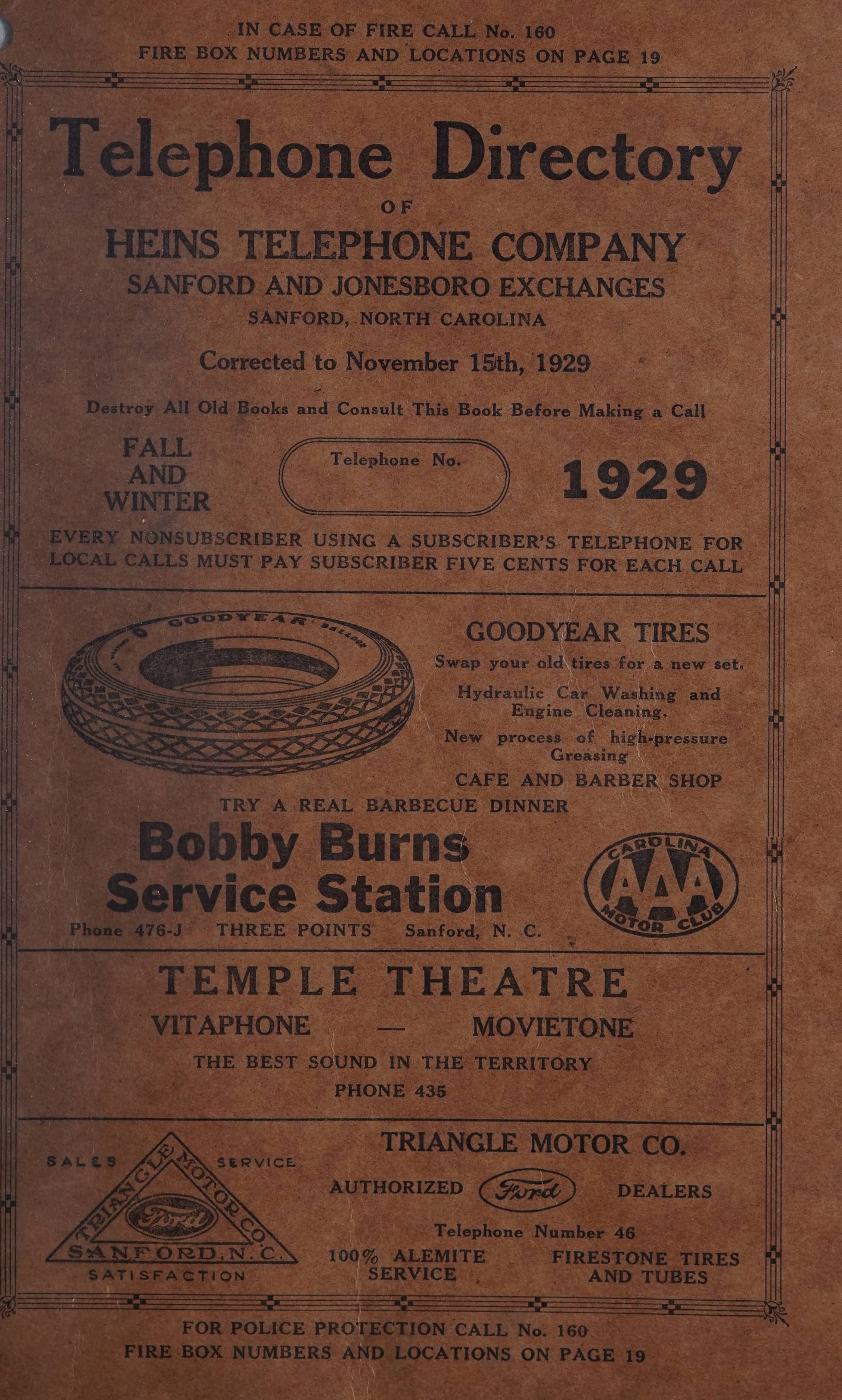 Telephone Directory of Heins Telephone Company, Sanford and Jonesboro ...