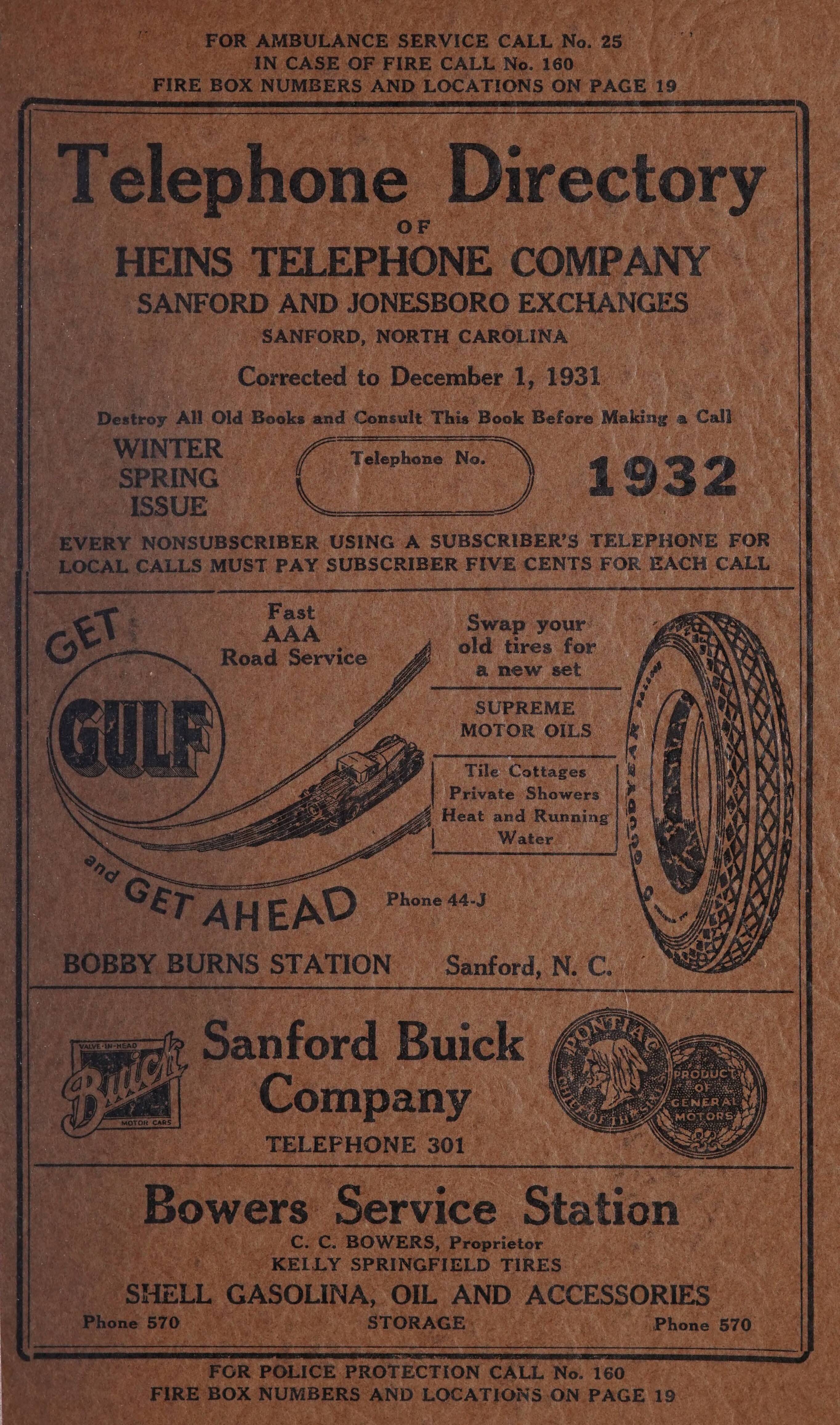 Telephone Directory of Heins Telephone Company, Sanford and Jonesboro ...