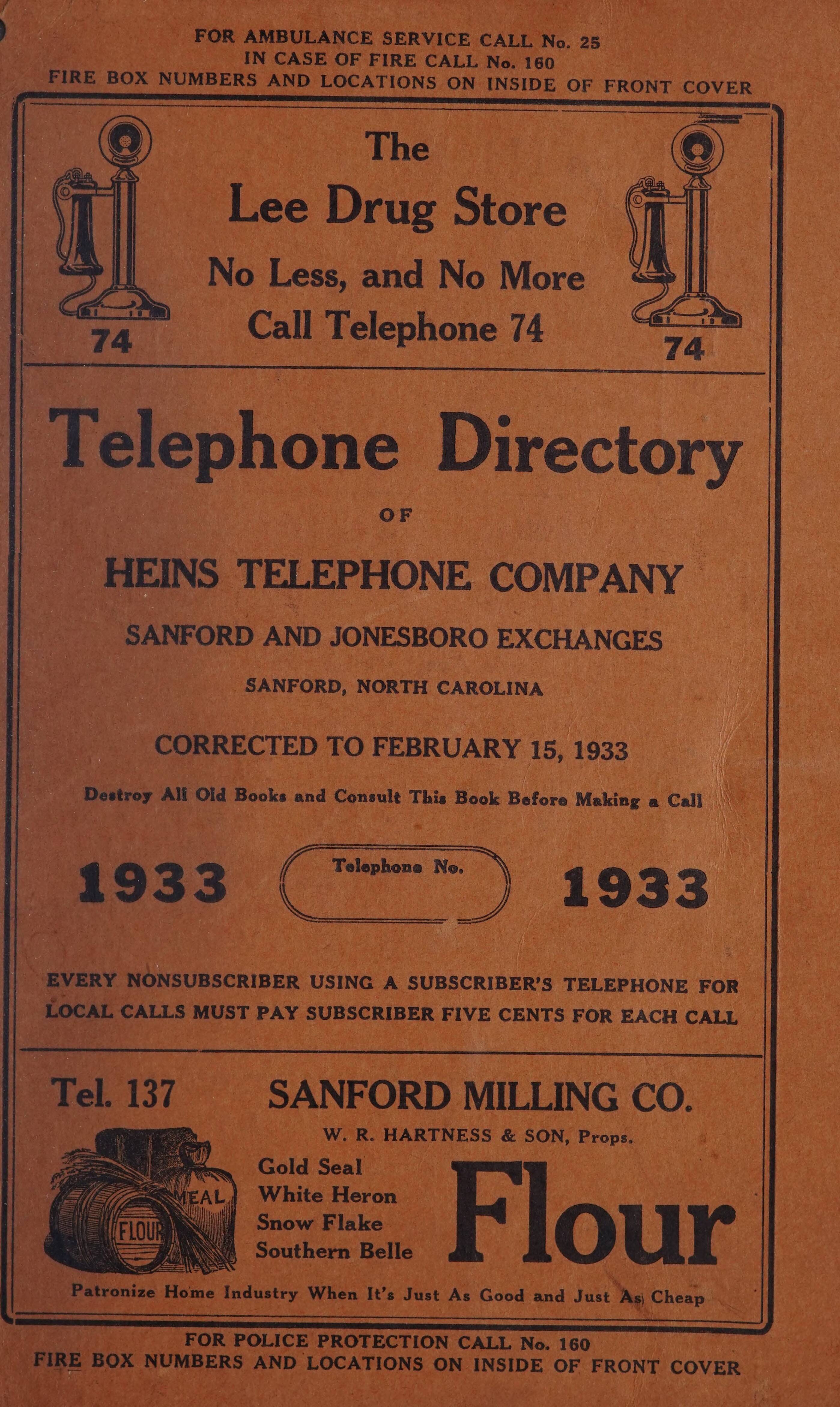 Telephone Directory of Heins Telephone Company, Sanford and Jonesboro ...