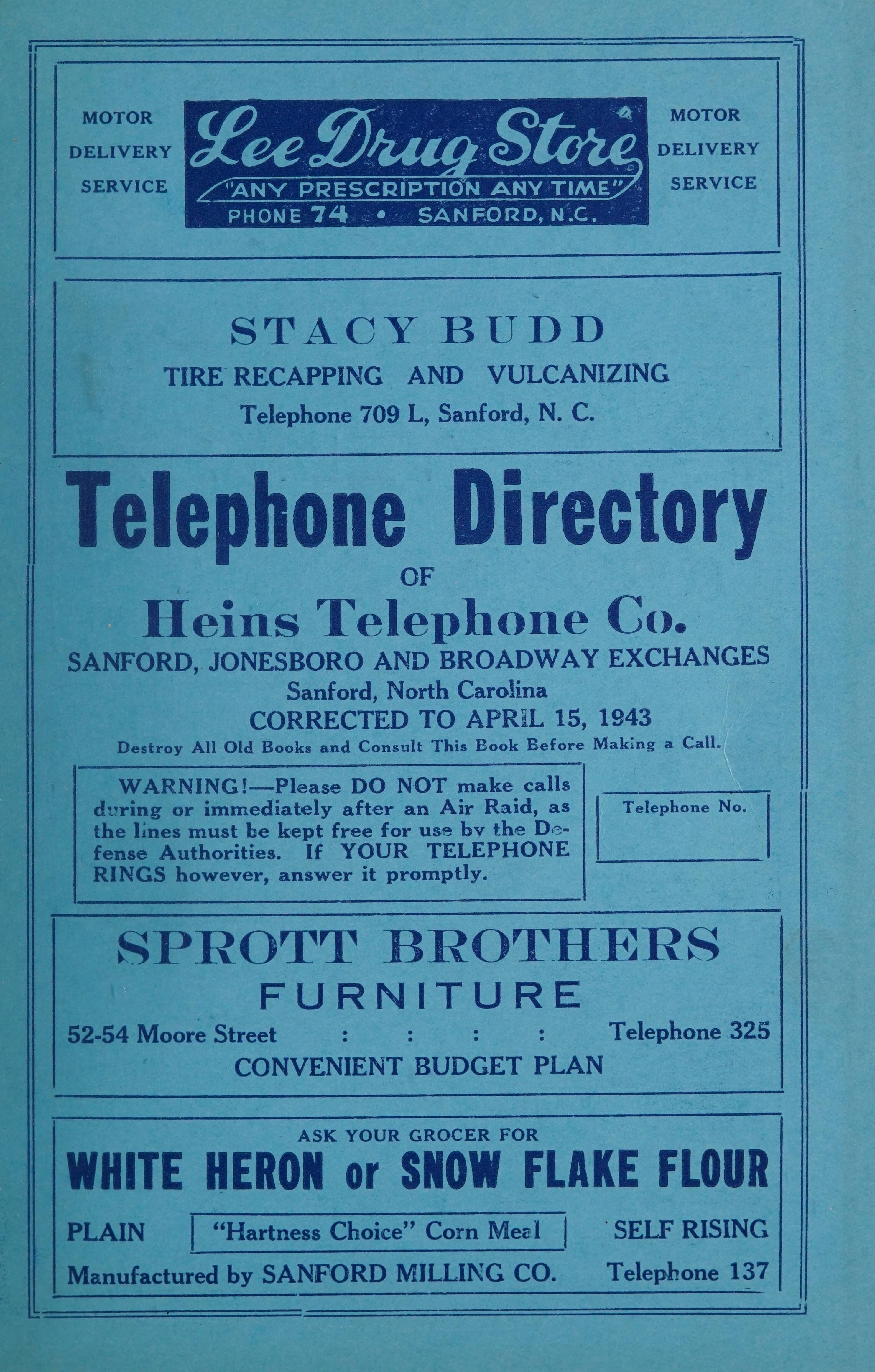 Telephone Directory of Heins Telephone Company, Sanford, Jonesboro, and ...