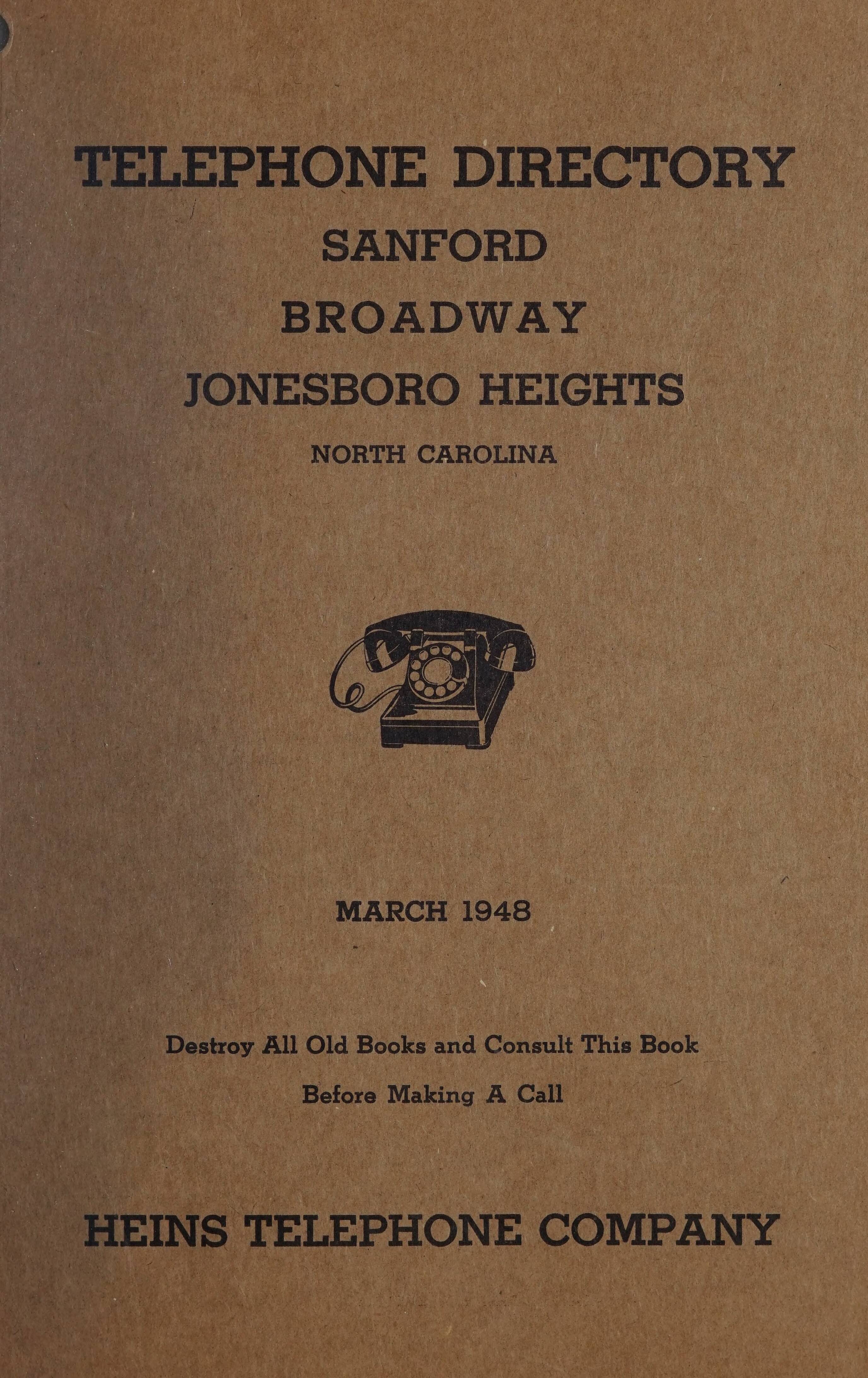 Telephone Directory of Heins Telephone Company, Sanford, Jonesboro ...