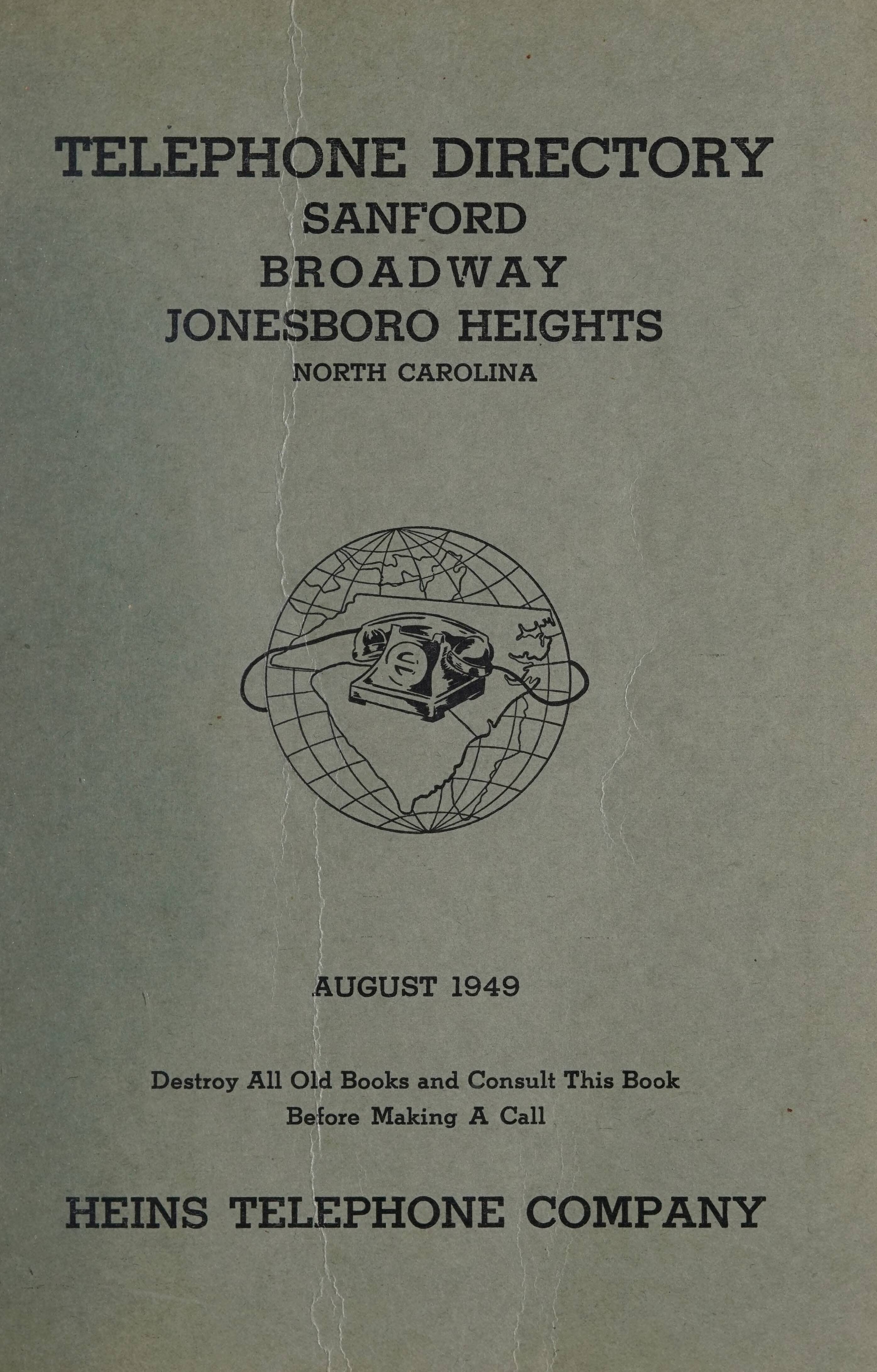 Telephone Directory of Heins Telephone Company, Sanford, Jonesboro ...