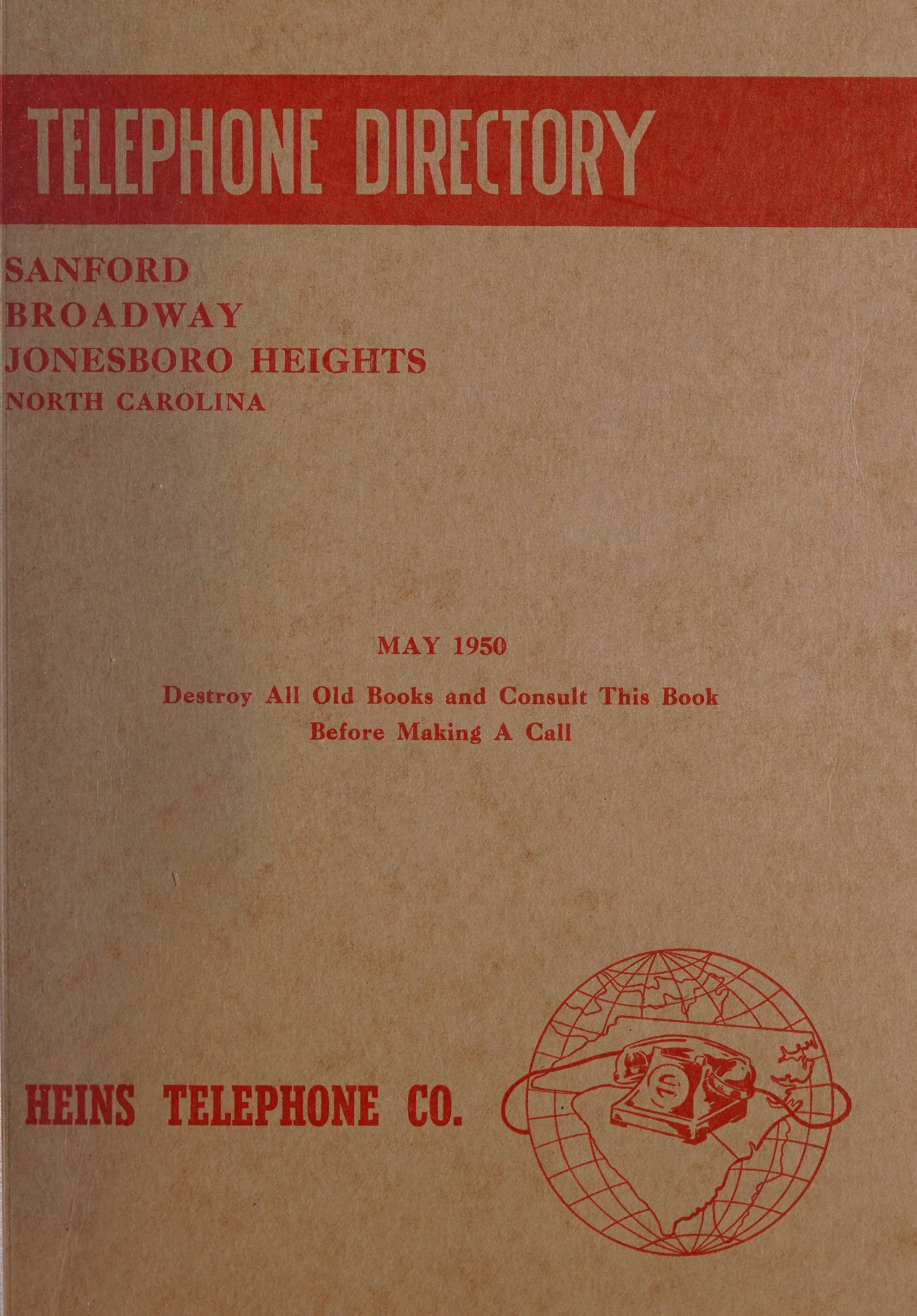 Telephone Directory of Heins Telephone Company, Sanford, Jonesboro ...