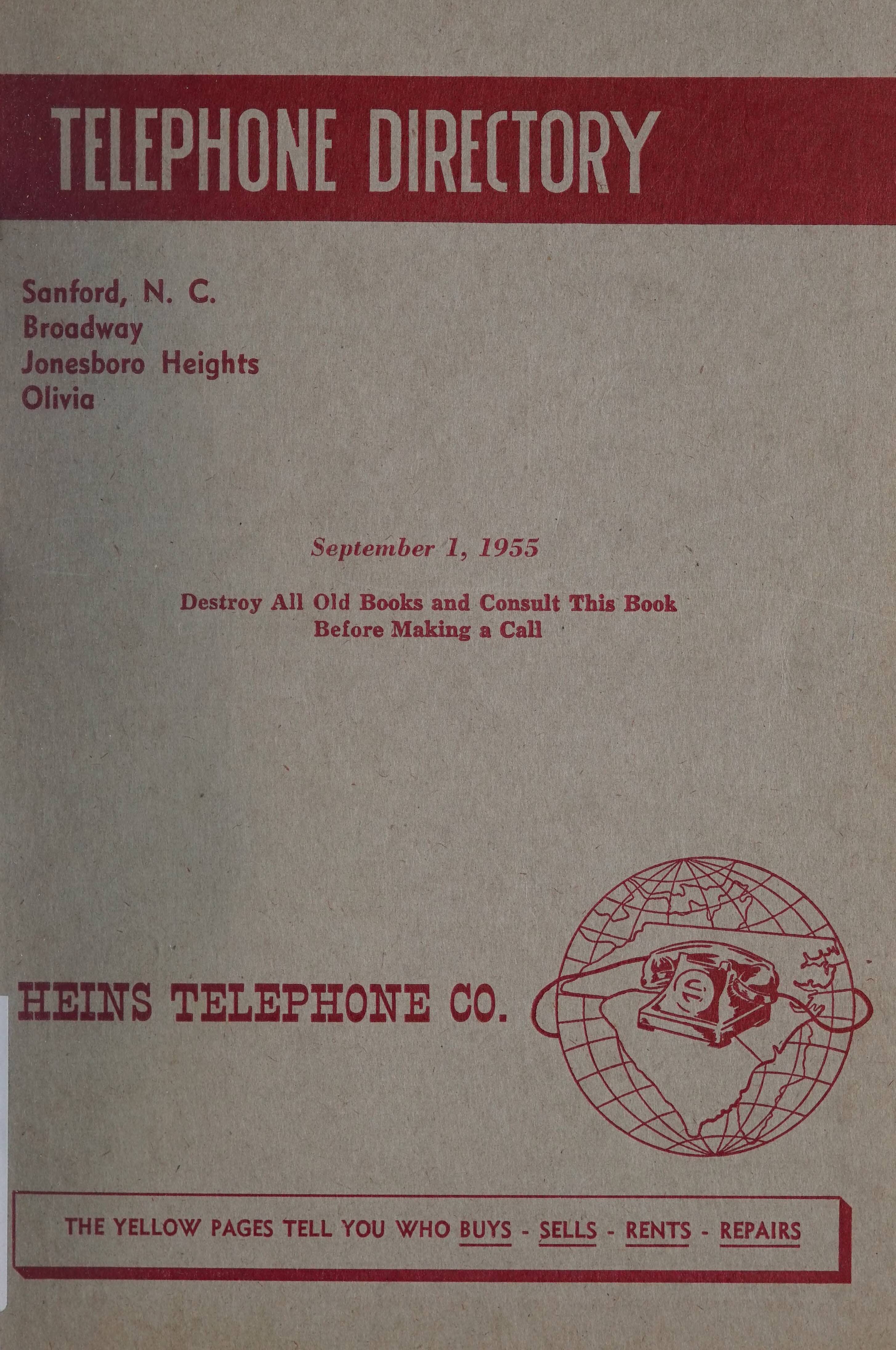 Telephone Directory of Heins Telephone Company, Sanford, Jonesboro ...
