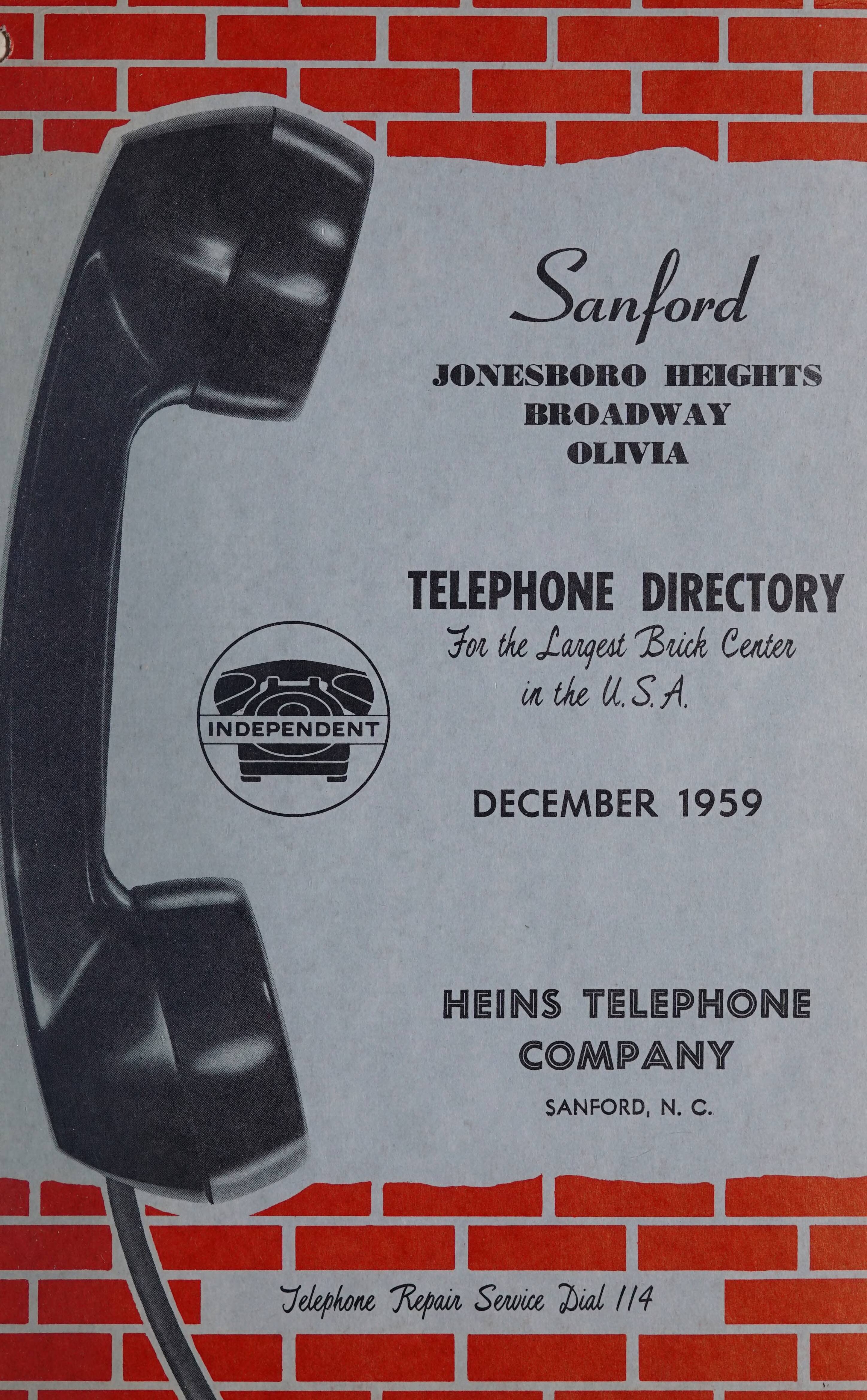 Telephone Directory of Heins Telephone Company, Sanford, Jonesboro ...