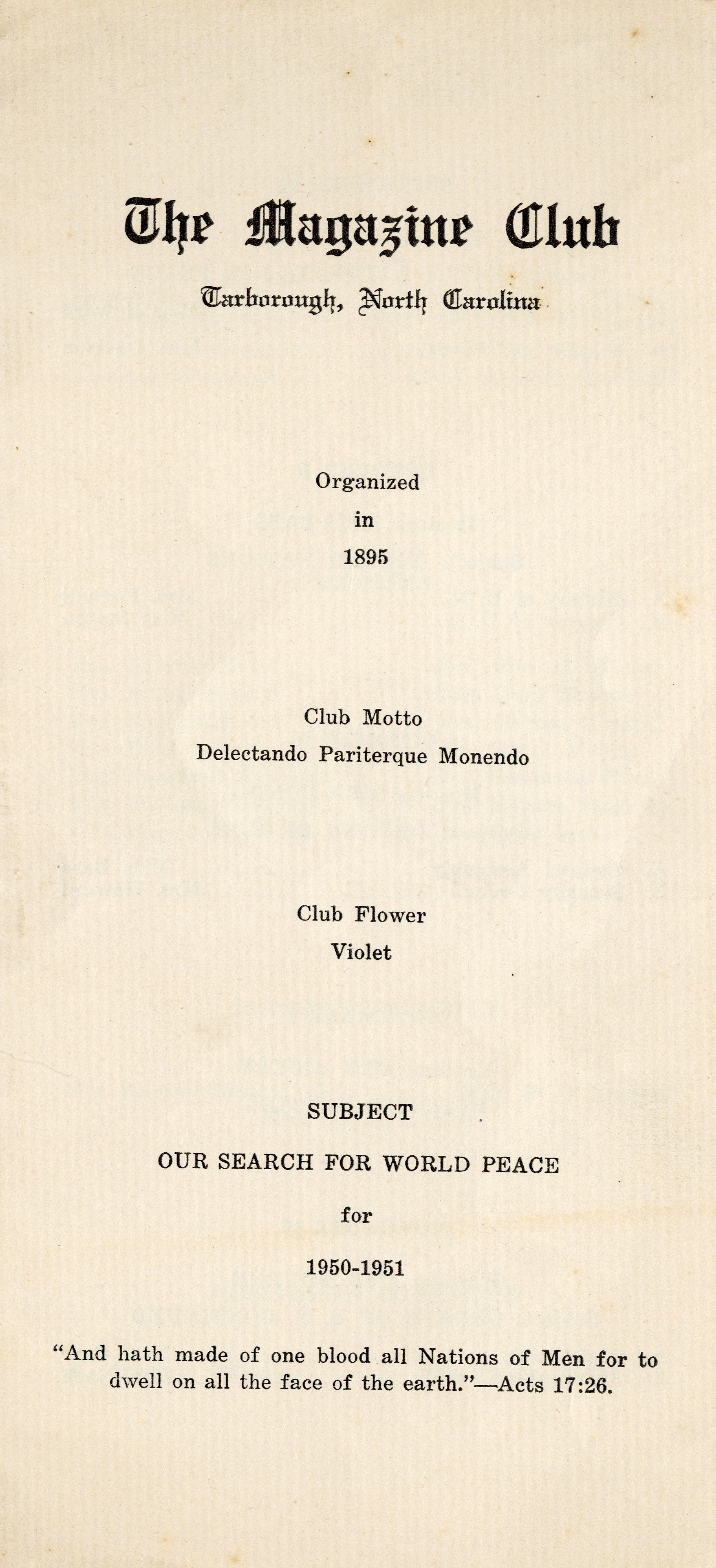 Magazine Club Programs [1950-1951]