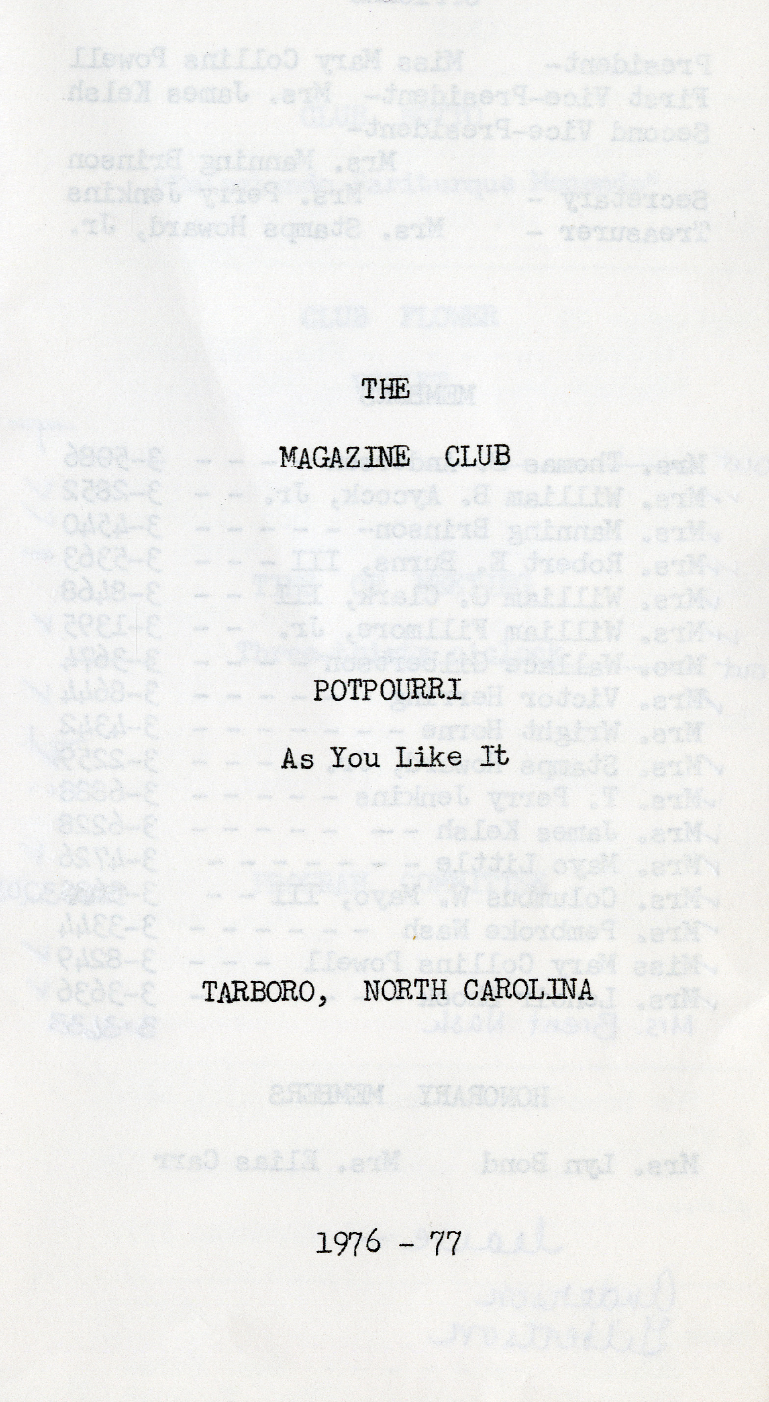 Magazine Club Programs [1976-1977]
