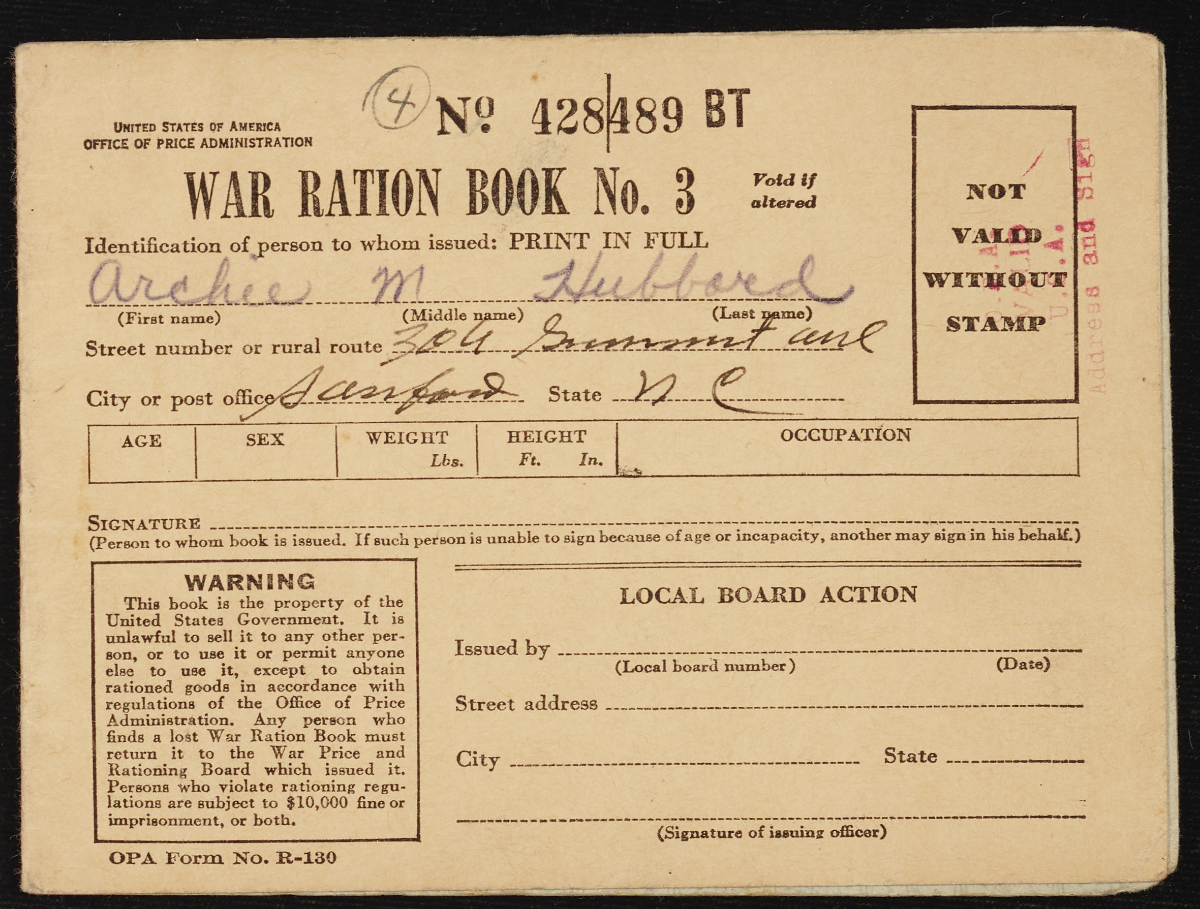 War Ration Book no. 3