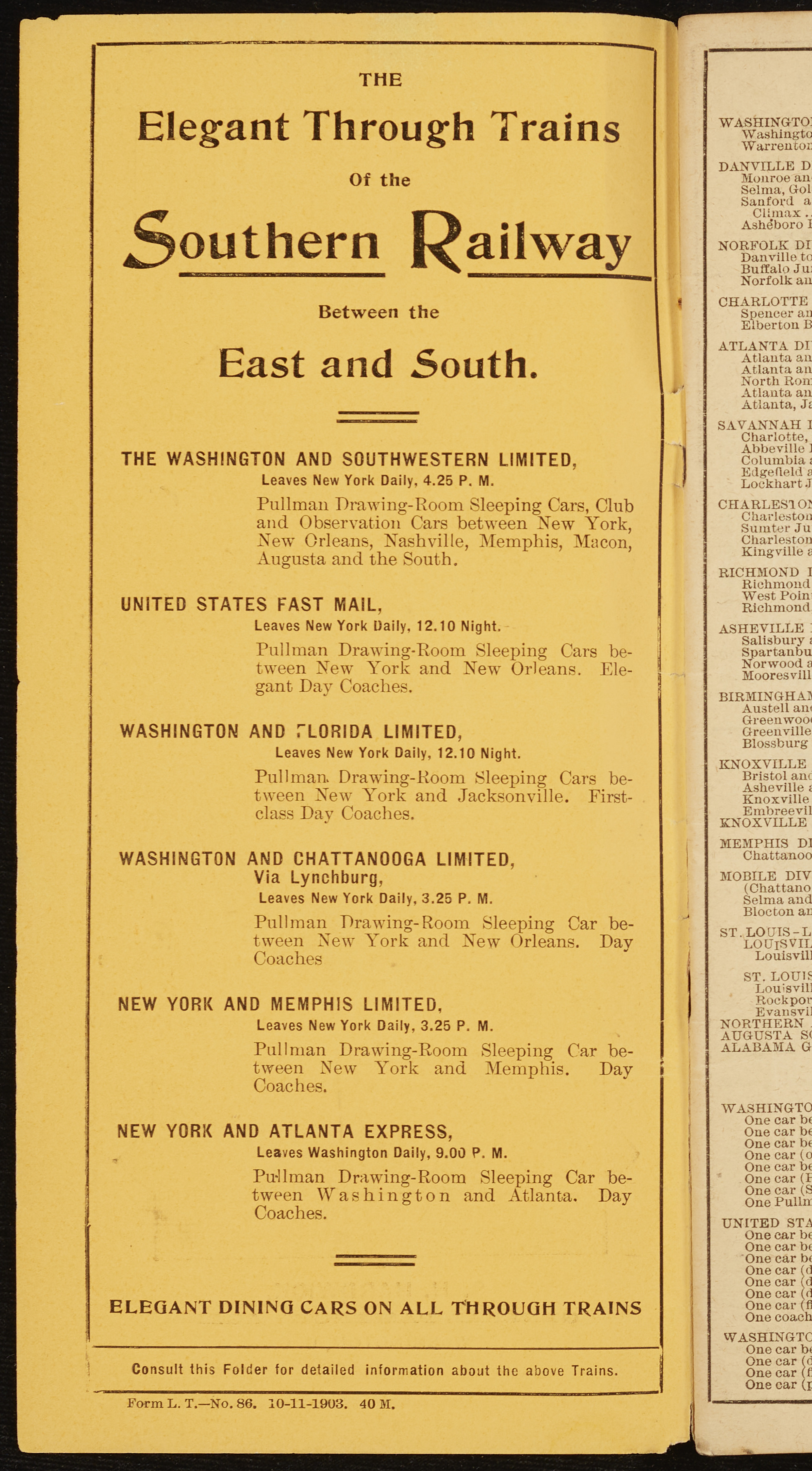 Southern Railway Time Tables of all Passenger Trains and Through Car ...