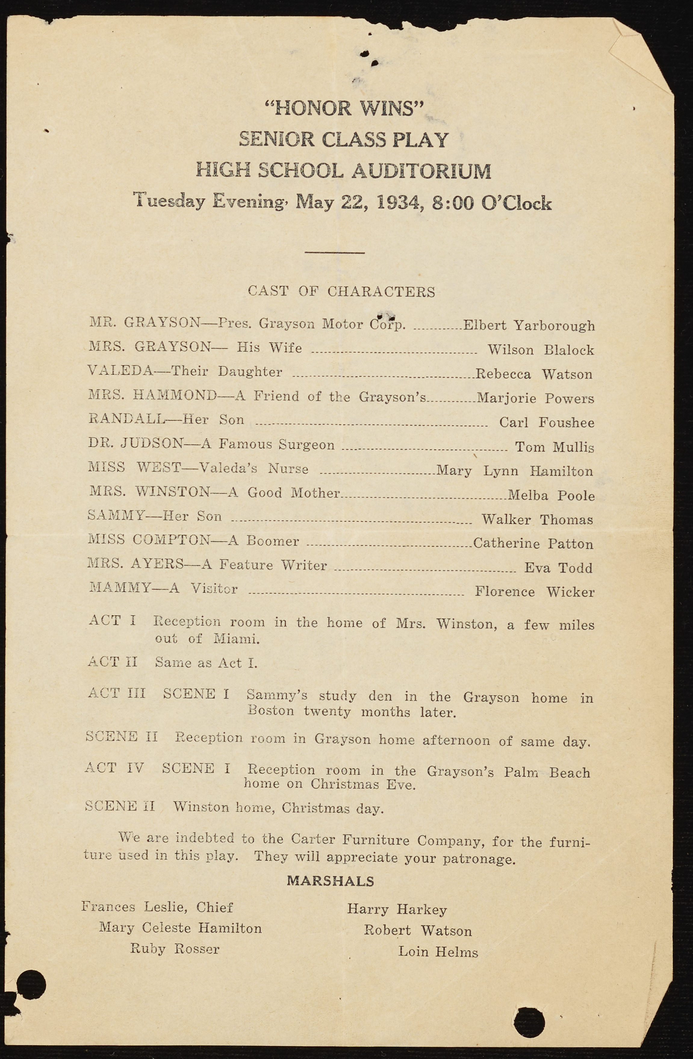 Honor Wins; Senior Class Play