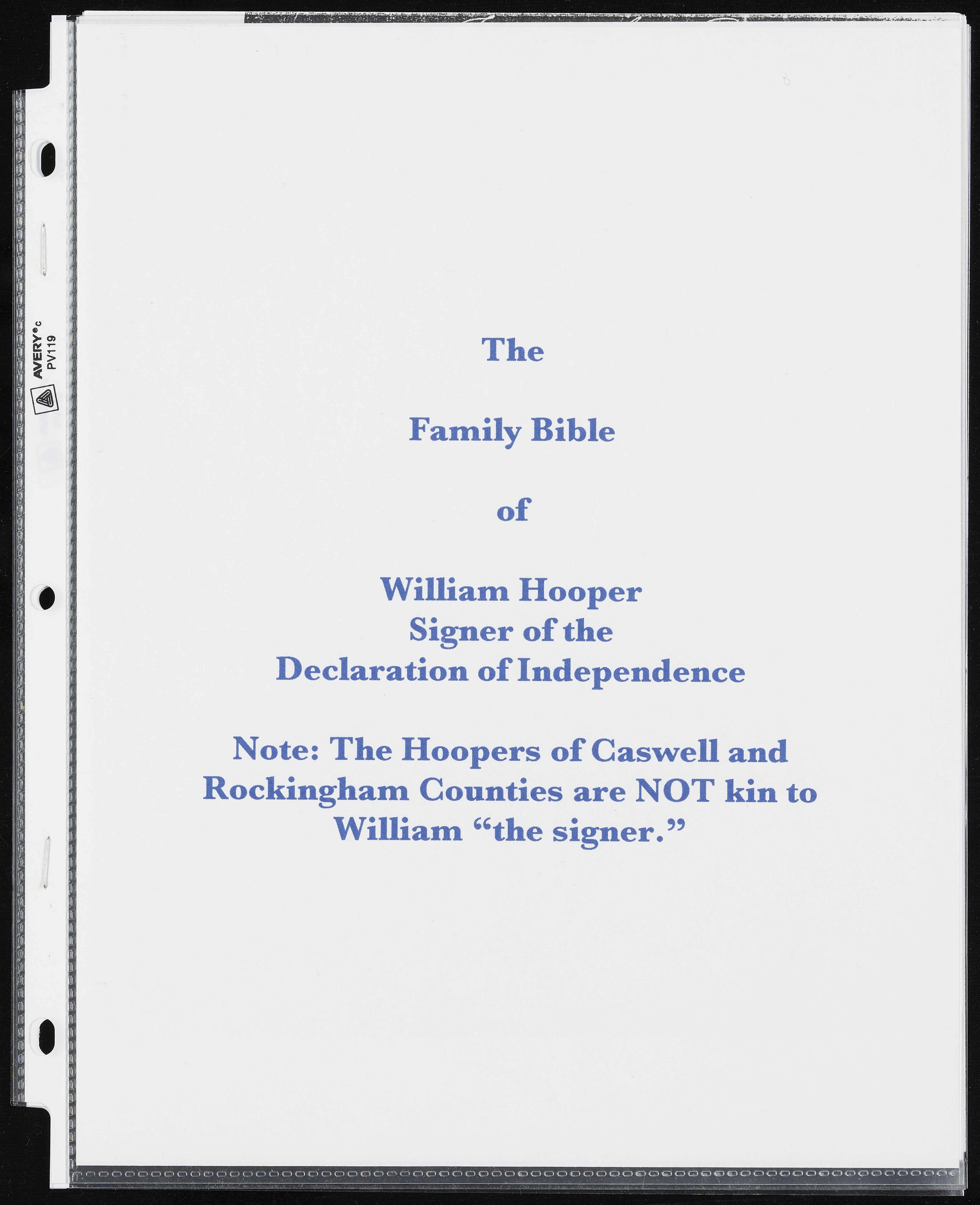 Hooper, William Geneaology Files