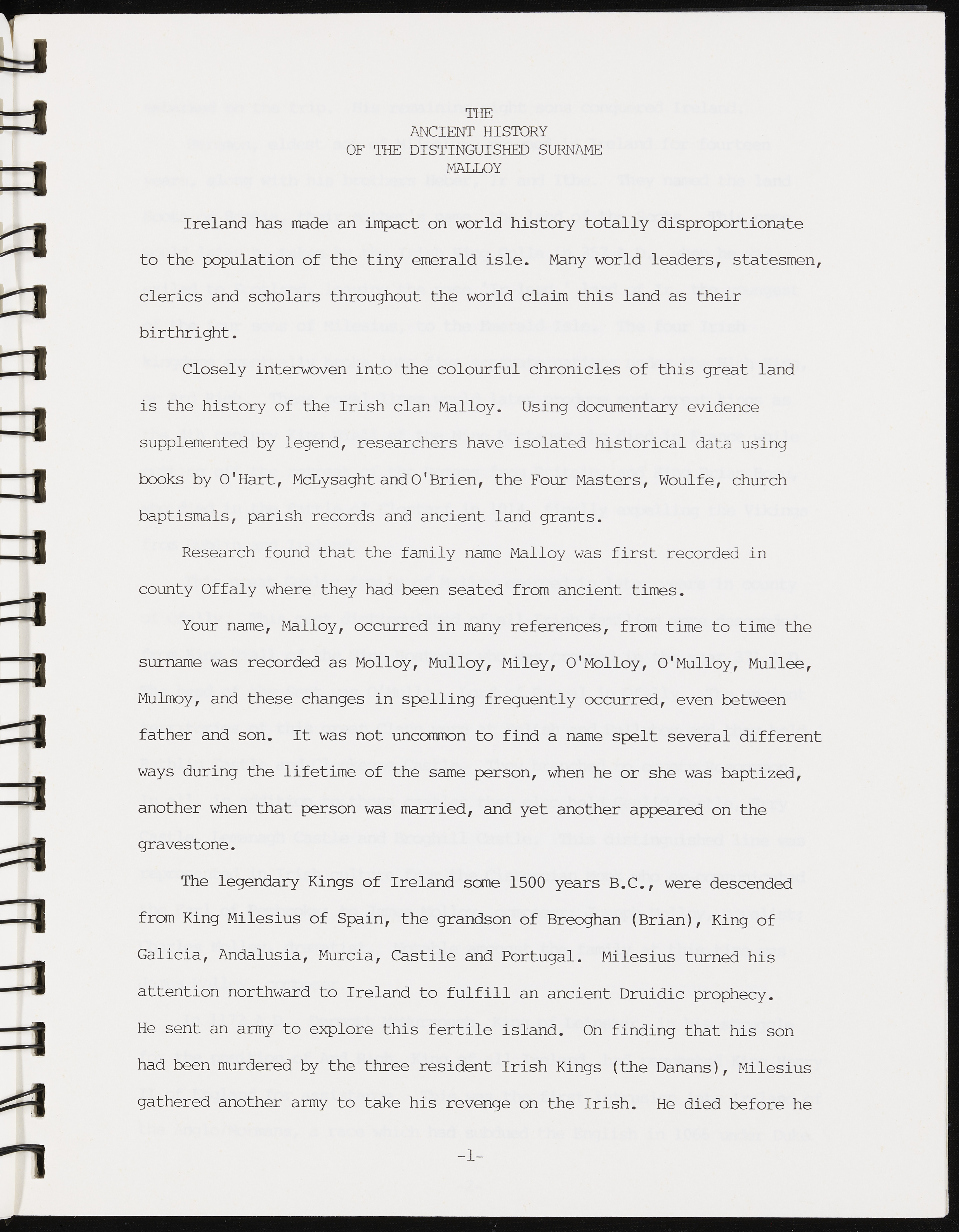 The history of the Malloy Family 1998
