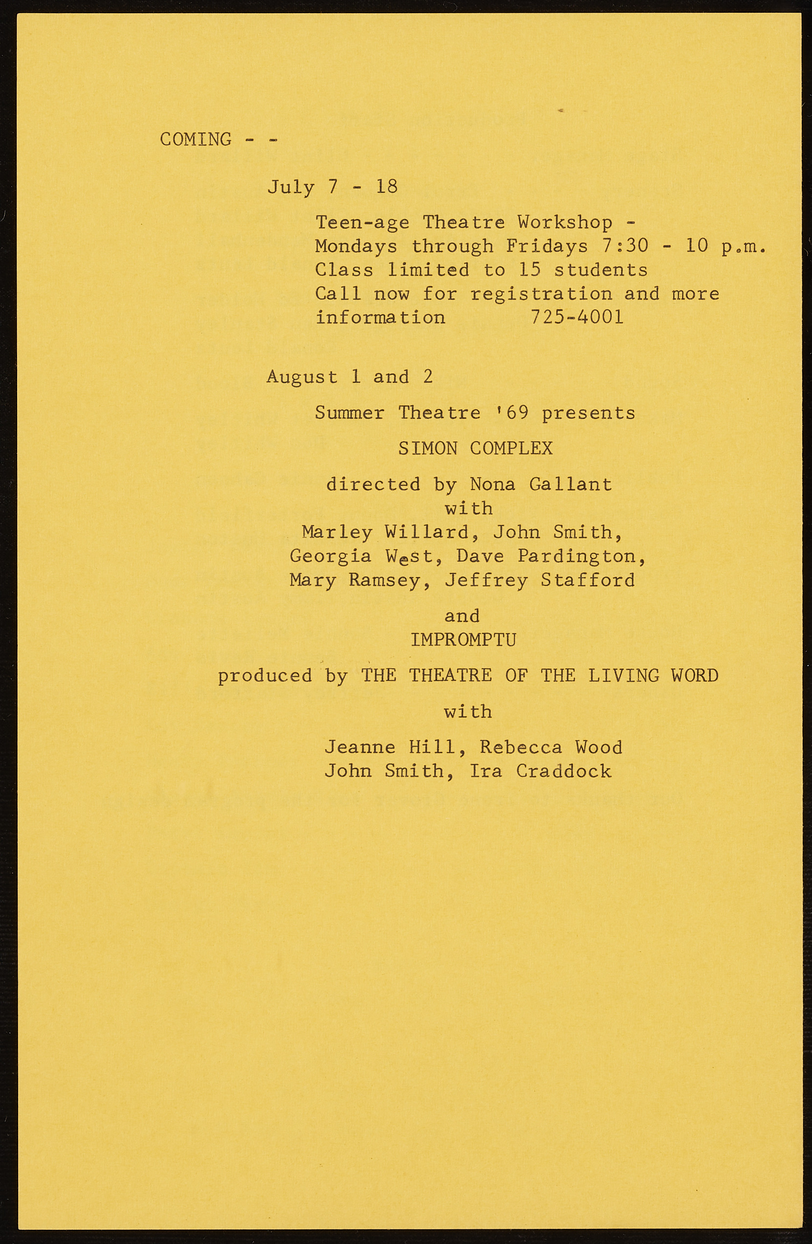 Playbills from Little Theatre Productions [1968-1969]