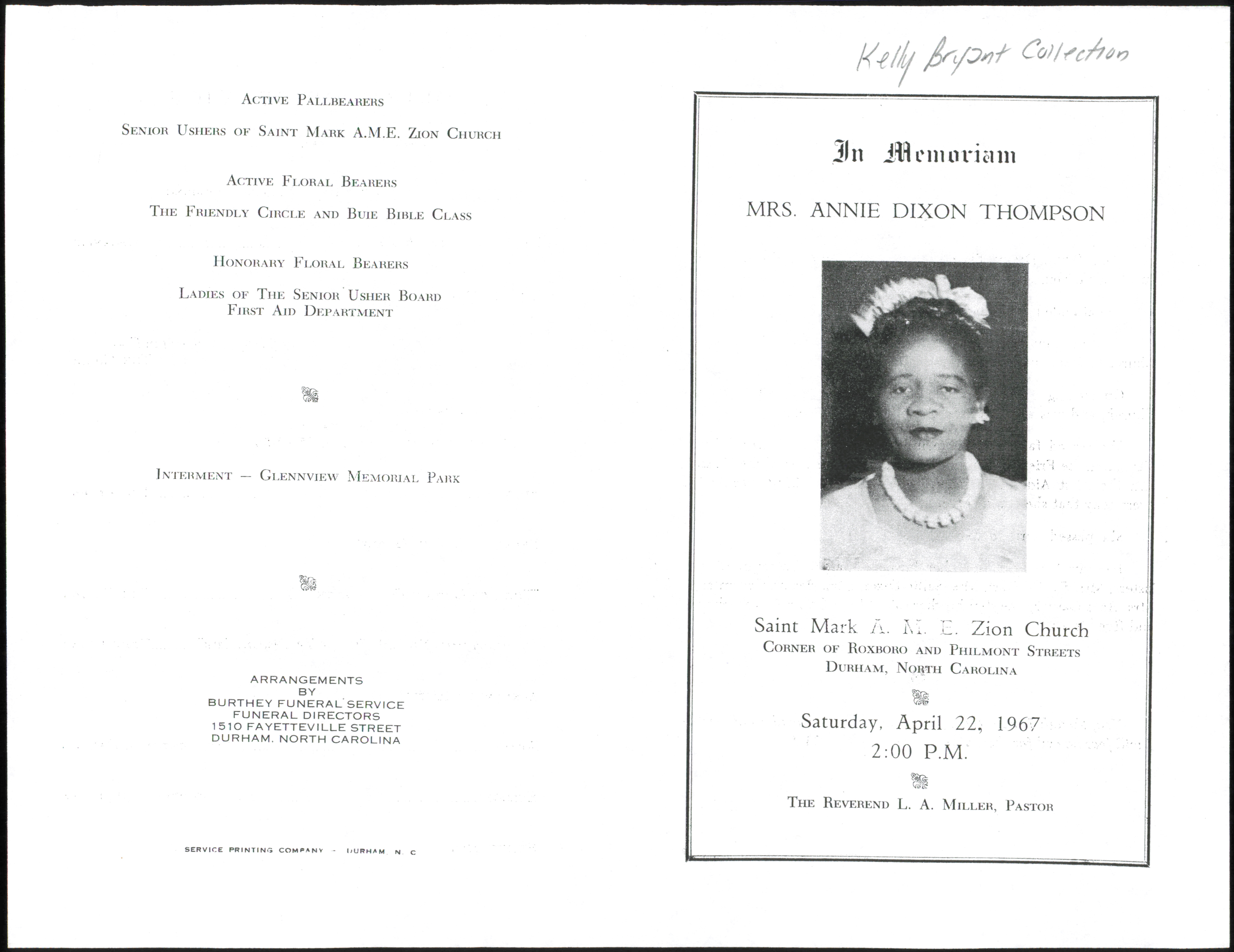 Funeral Programs: Thompson, Thornton, Thorpe, Thurston