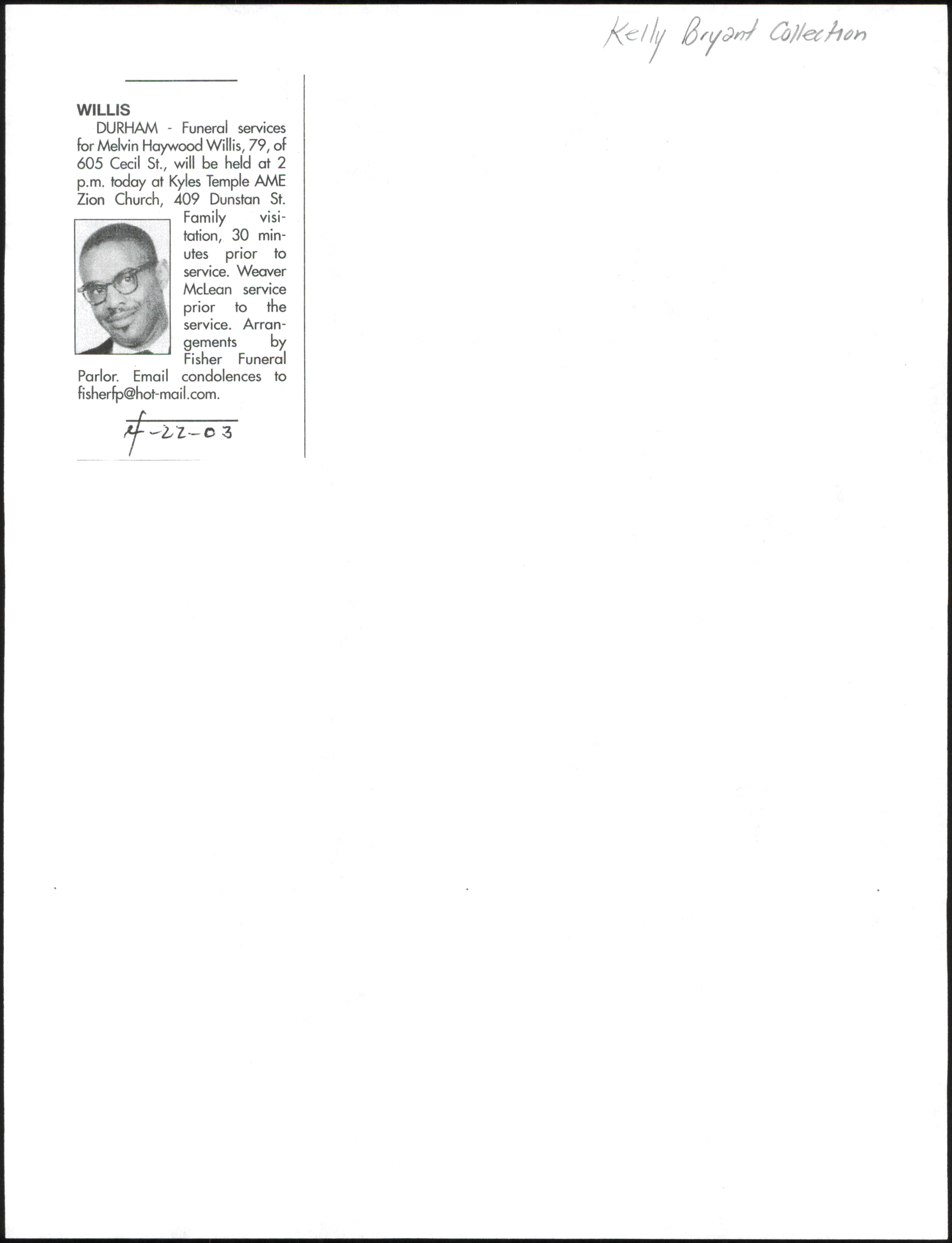 Funeral Programs: Willis, Wilson, Winchester, Wingate