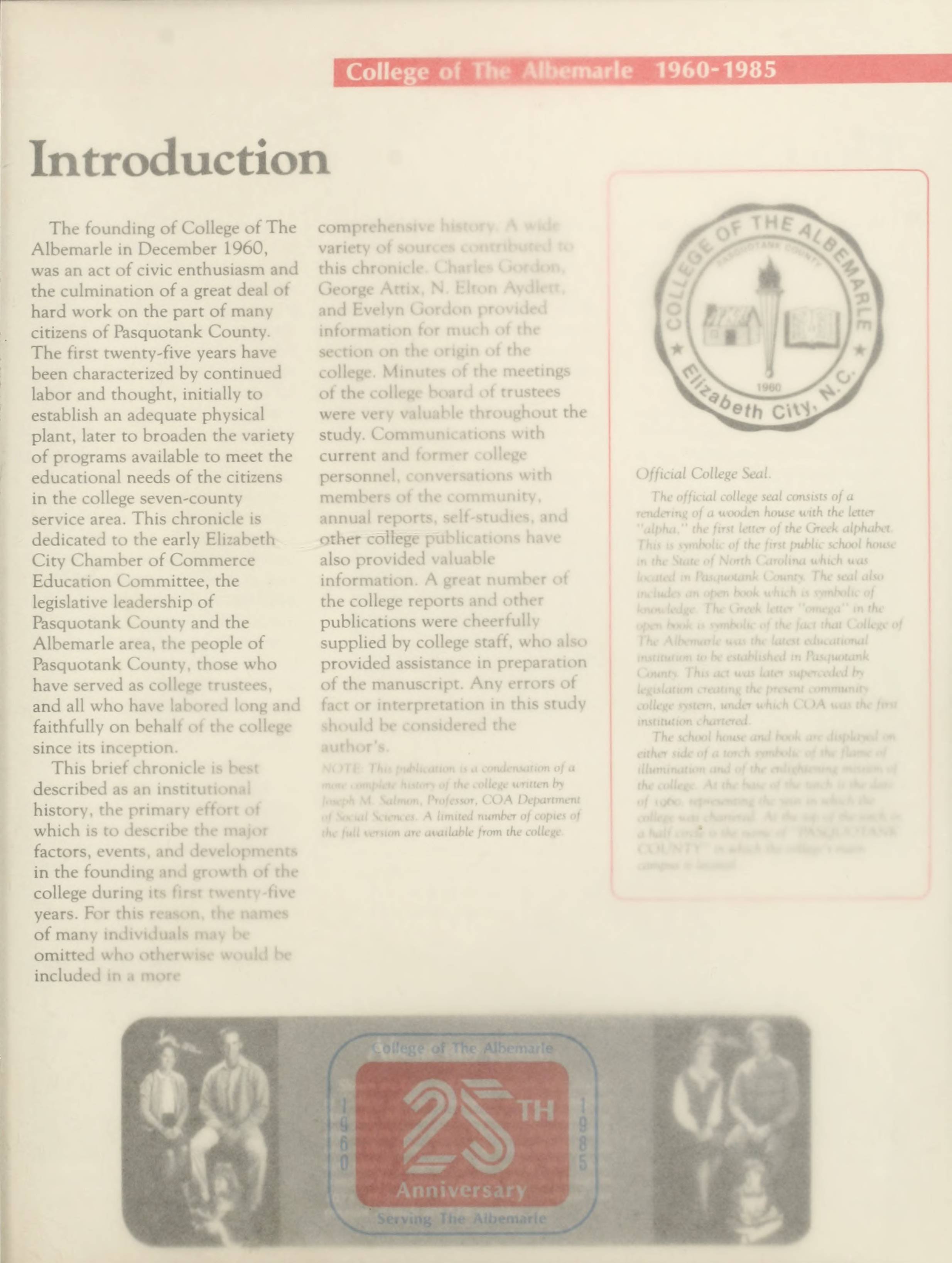 College of The Albemarle, 1960-1985 (Condensed History)