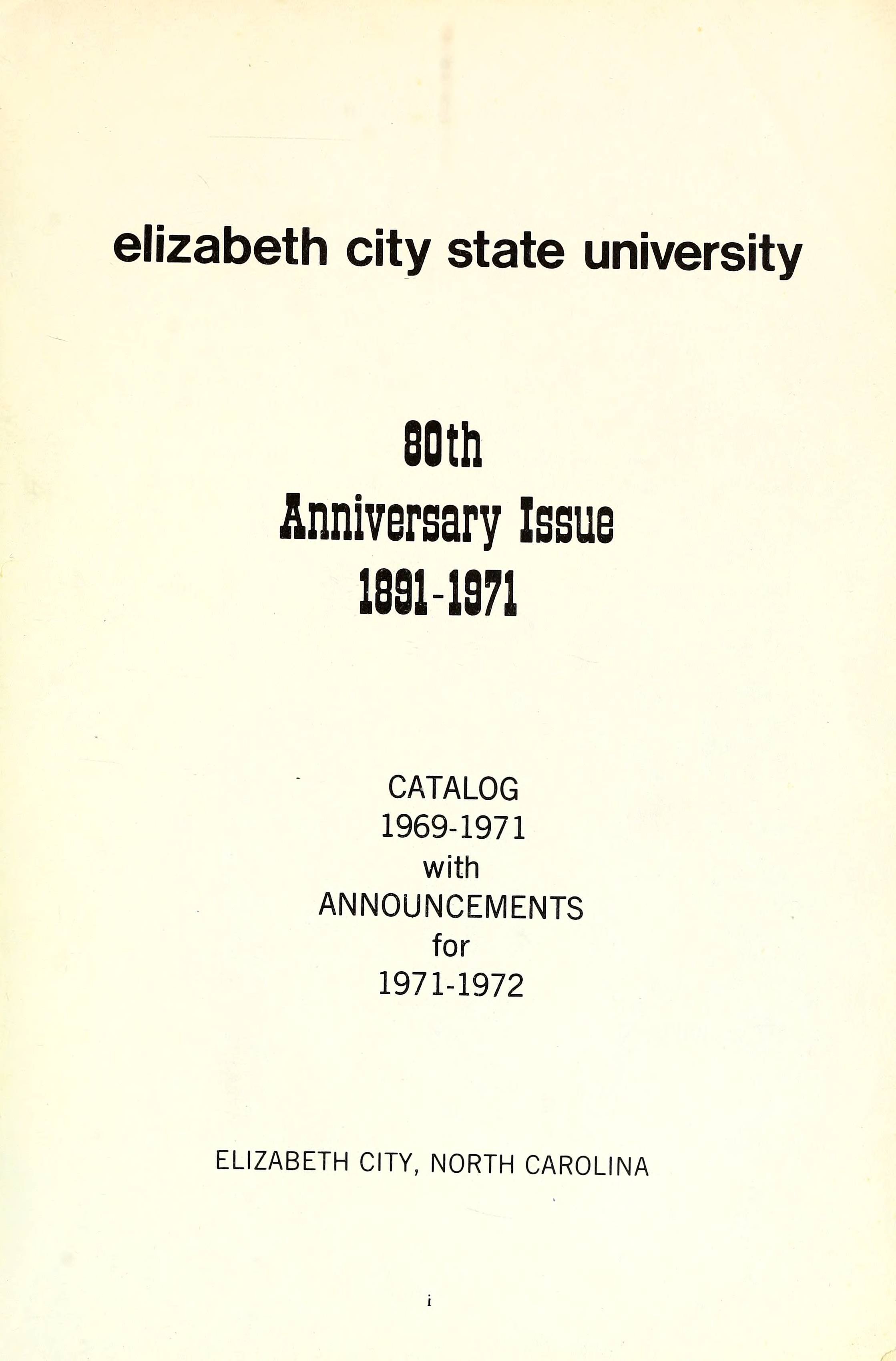 Elizabeth City State University Catalog and Announcements [1969-1972]