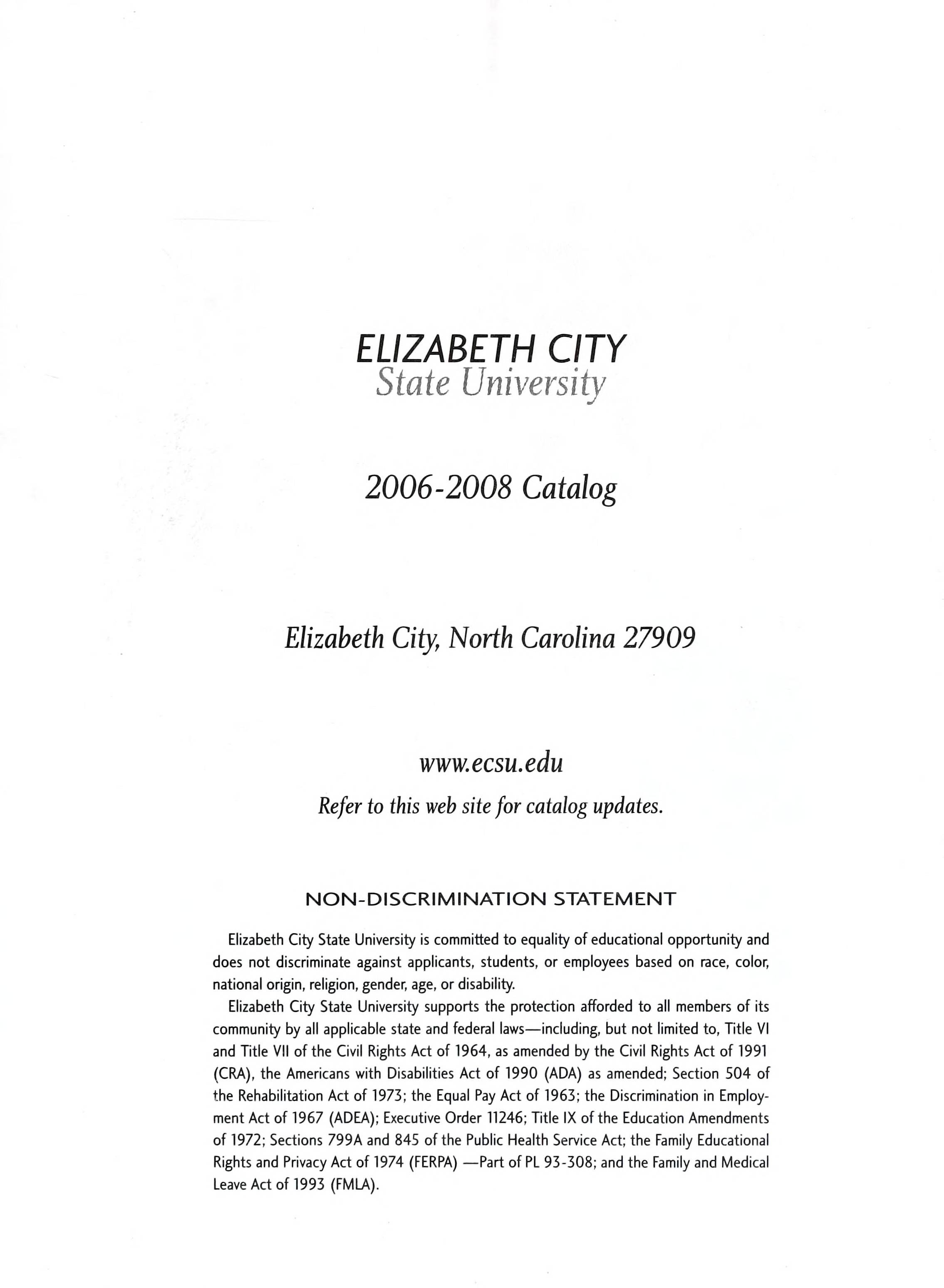 Elizabeth City State University Catalog [2006-2008]
