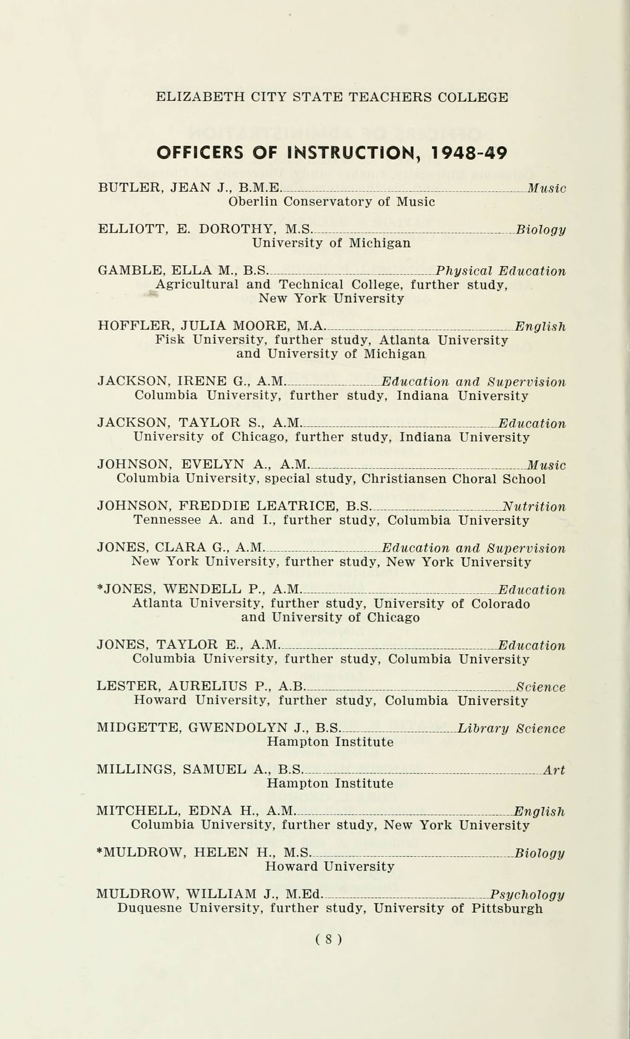 Elizabeth City State Teachers College Catalogues [1948-1954]