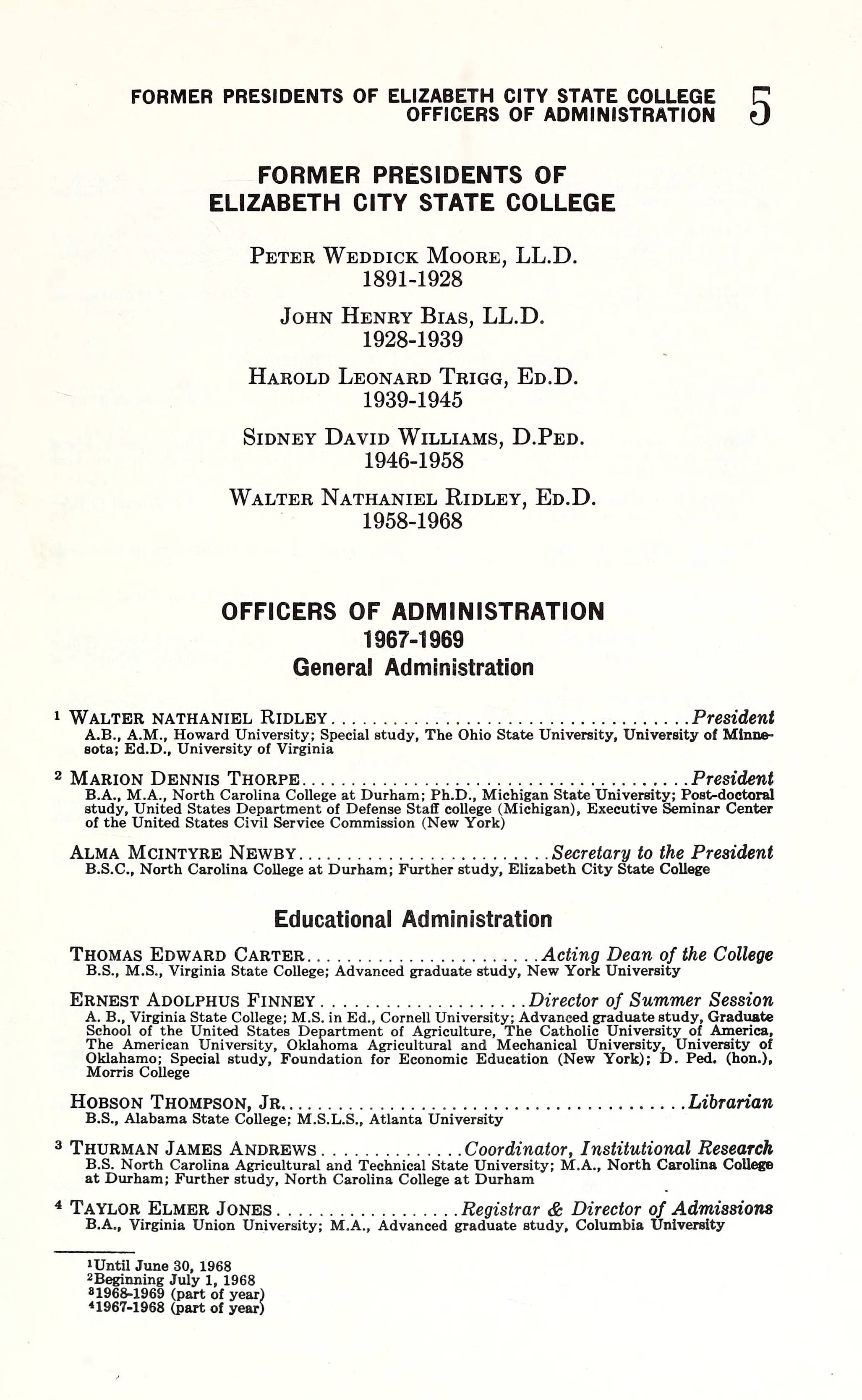 Elizabeth City State College Catalog and Announcements [1967-1970]