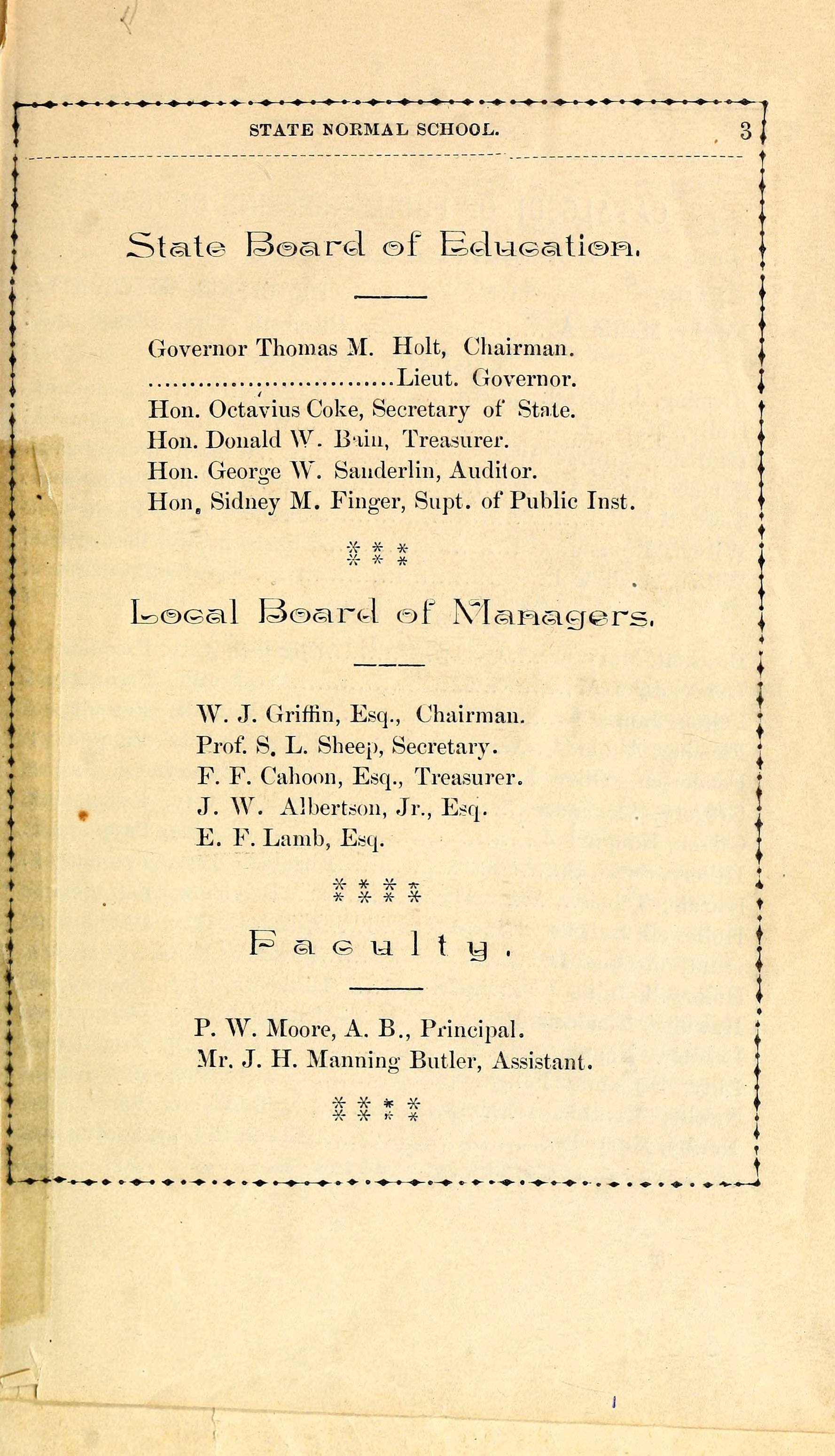 Elizabeth City State Teachers College Catalogs [1892-1897]