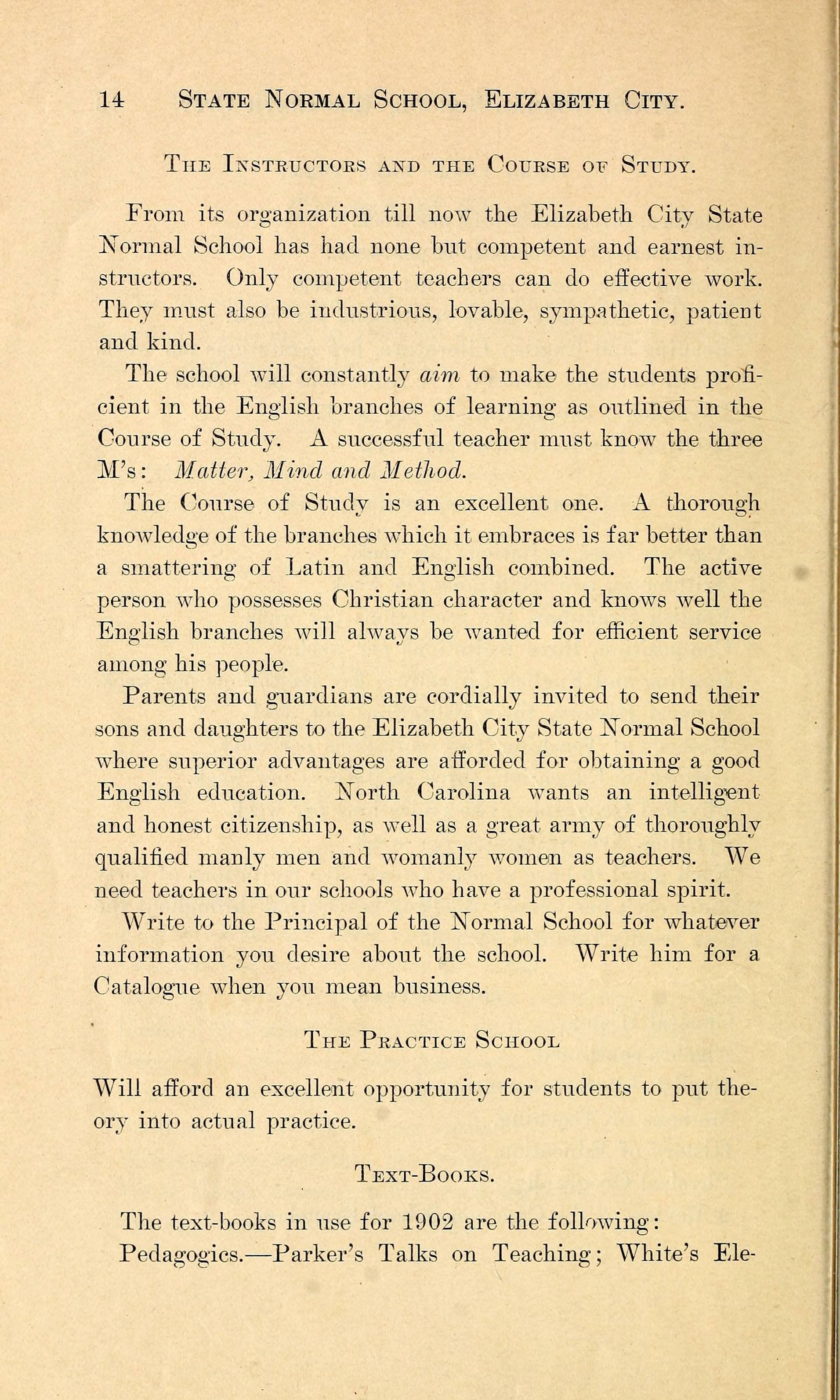 Elizabeth City State Teachers College Catalog [1901-1906]