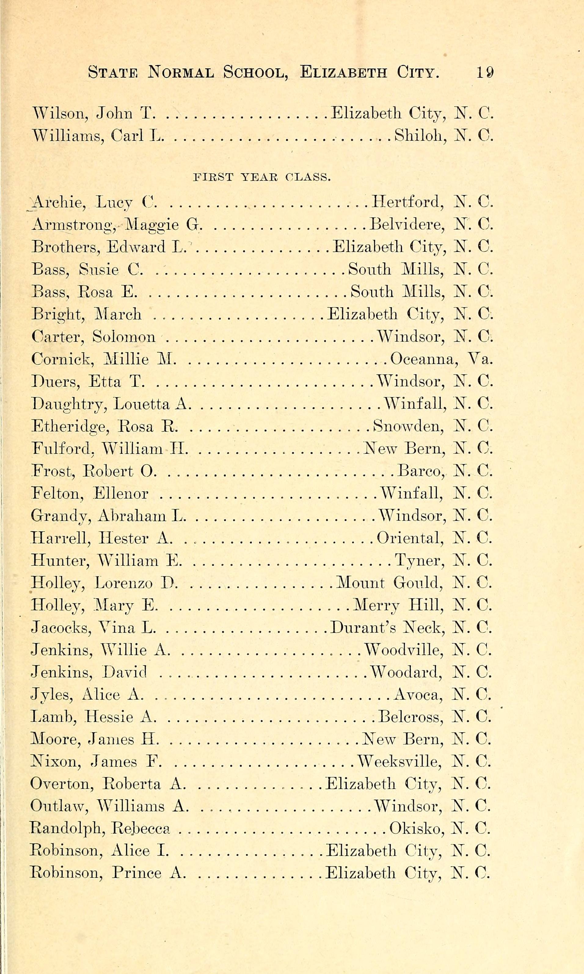 Elizabeth City State Teachers College Catalog [1901-1906]