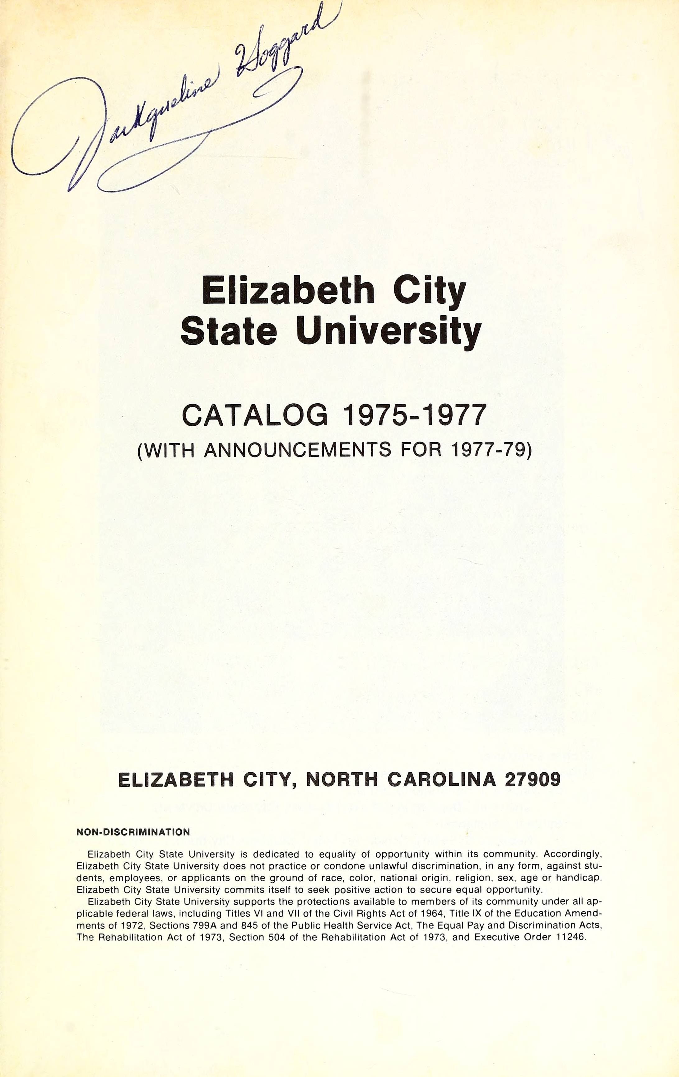 Elizabeth City State University Catalog [1977-1979]