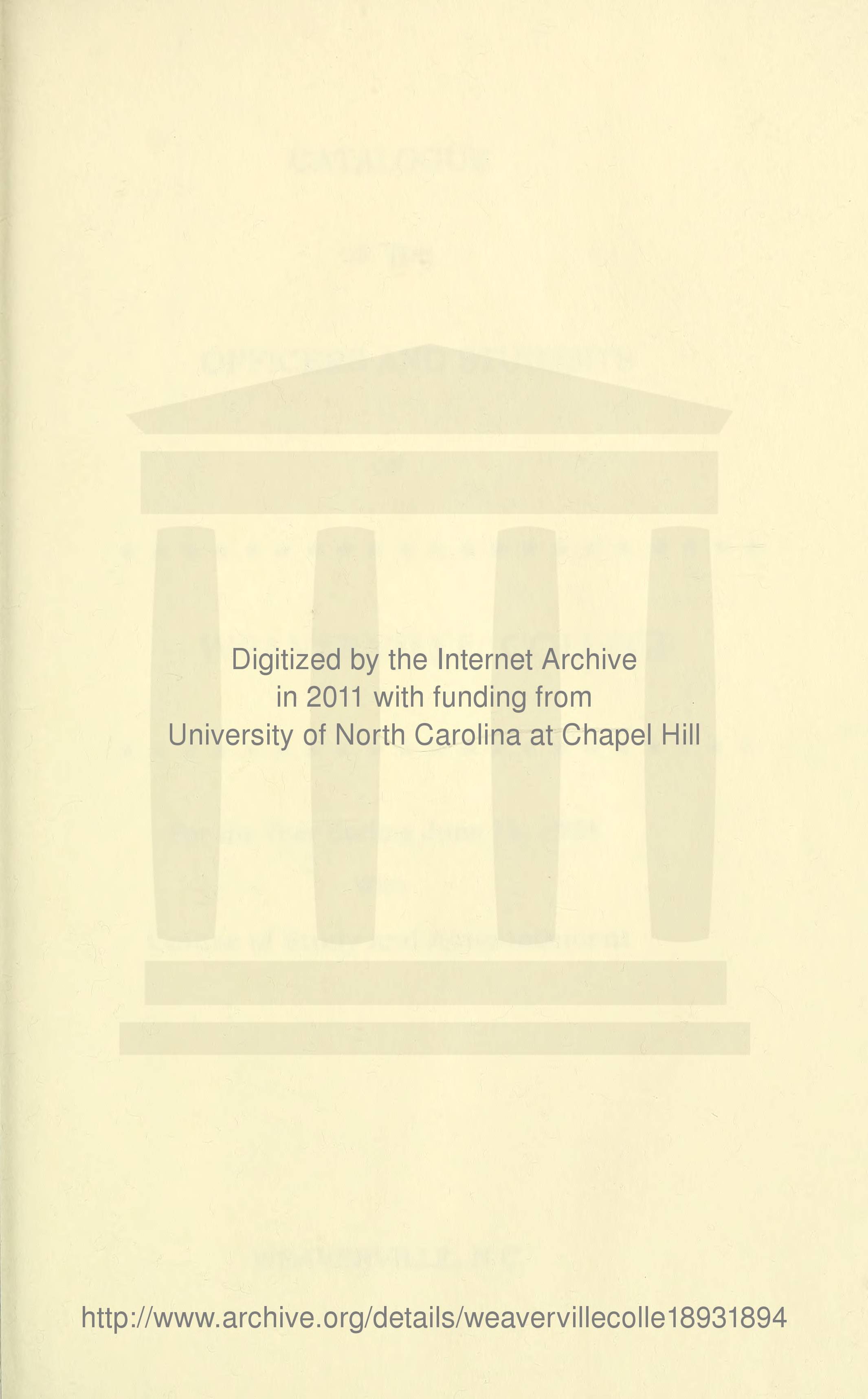 Weaverville College Catalog [1893-1894]