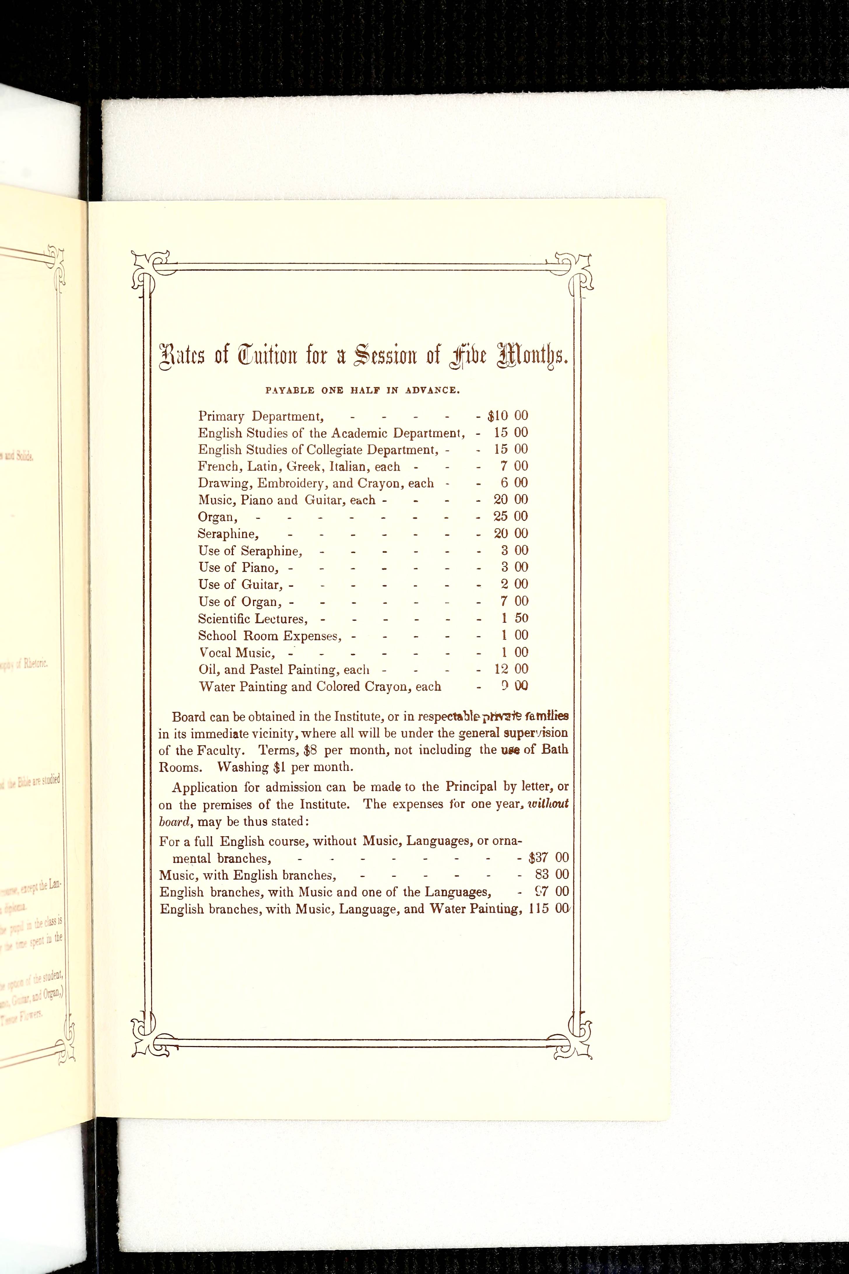 Chowan Female Collegiate Institute Catalogue [1853-1854]
