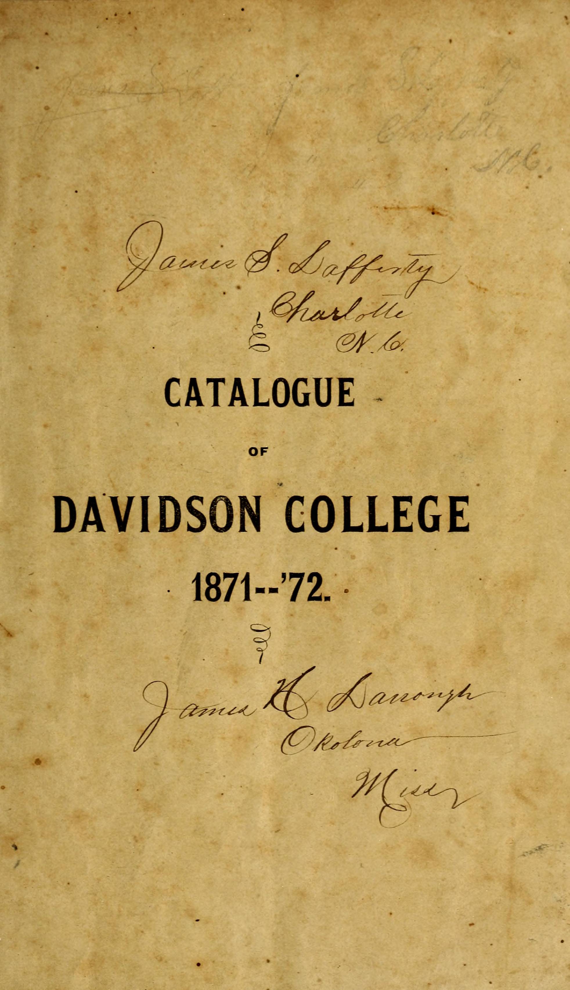 Davidson College Catalog [1871-1872]