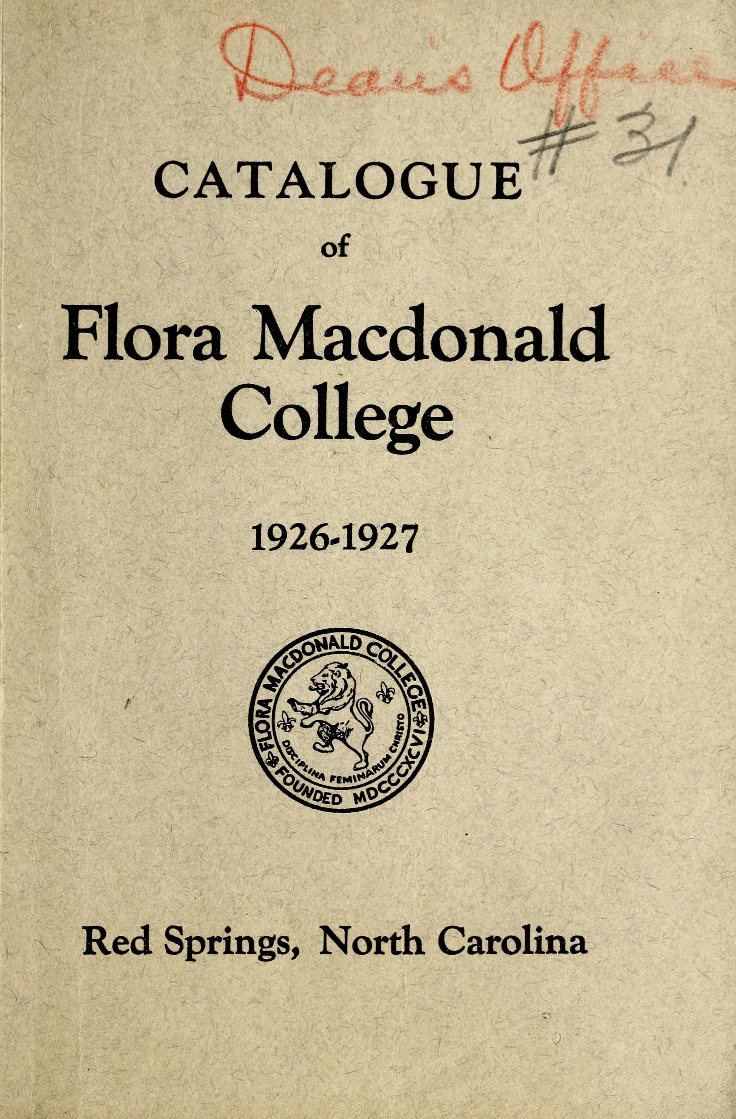 Flora Macdonald College Catalog [1926-1927]