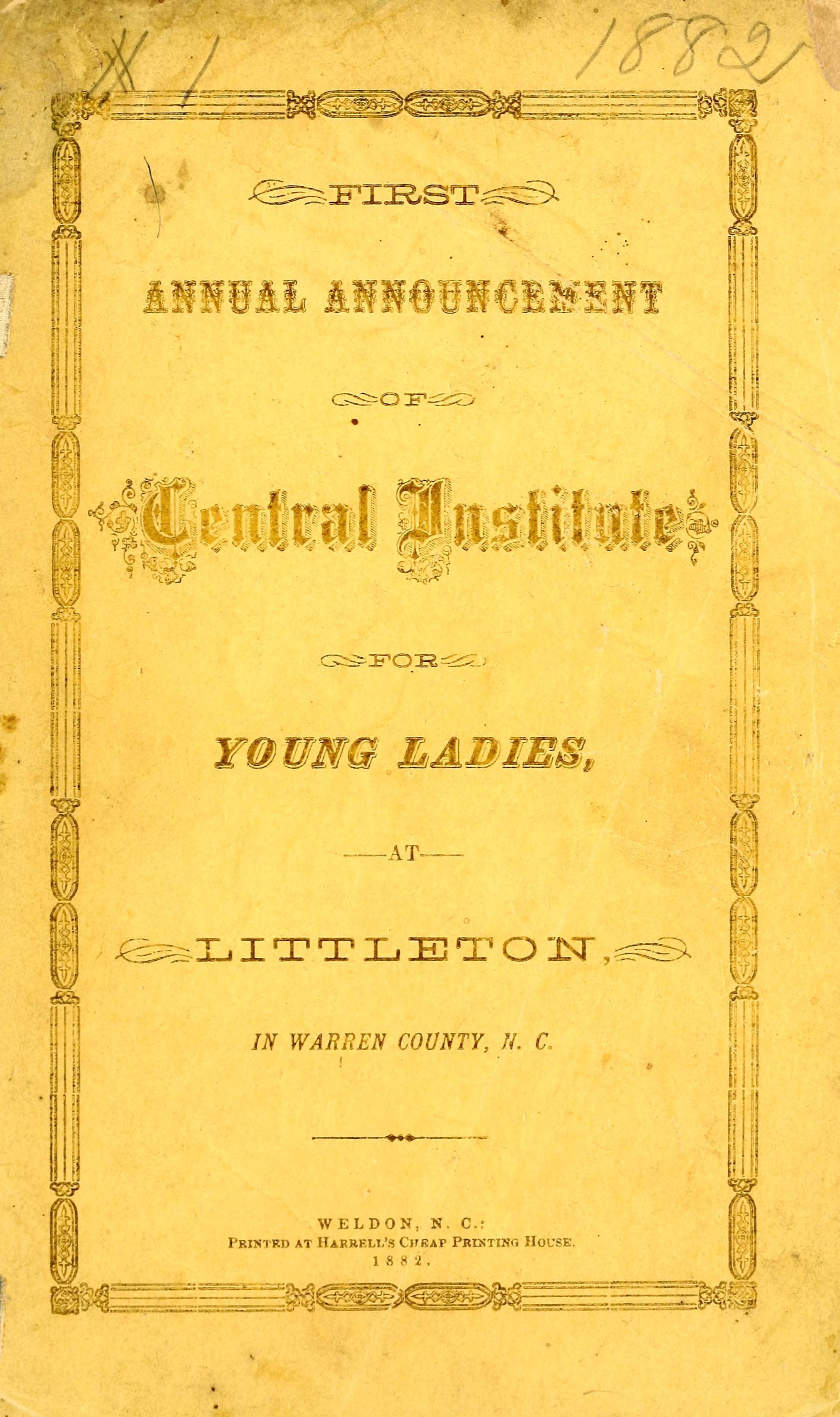 Central Institute for Young Ladies Course Catalog [1882]