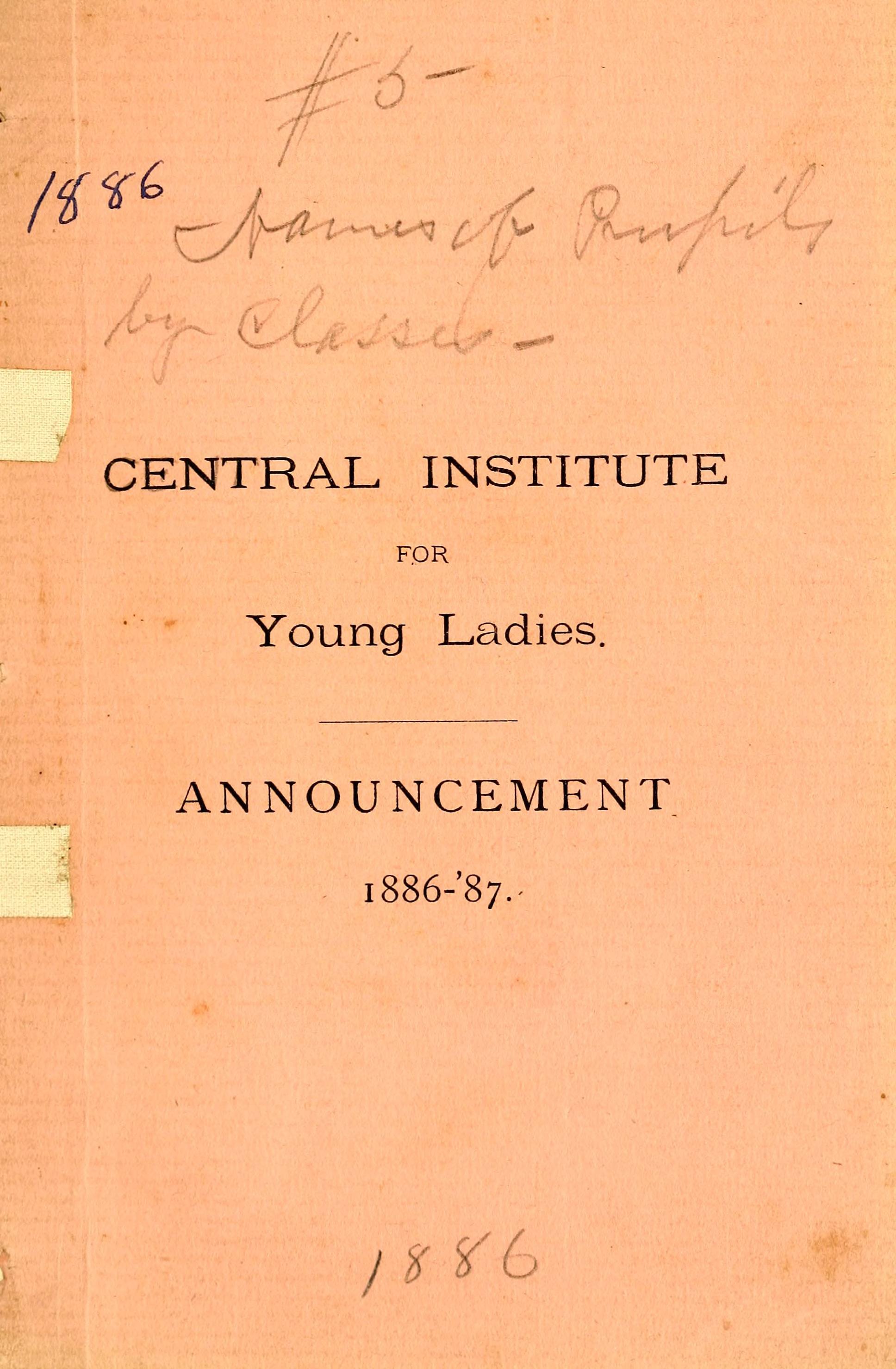 Central Institute for Young Ladies Course Catalog [1886-1887]