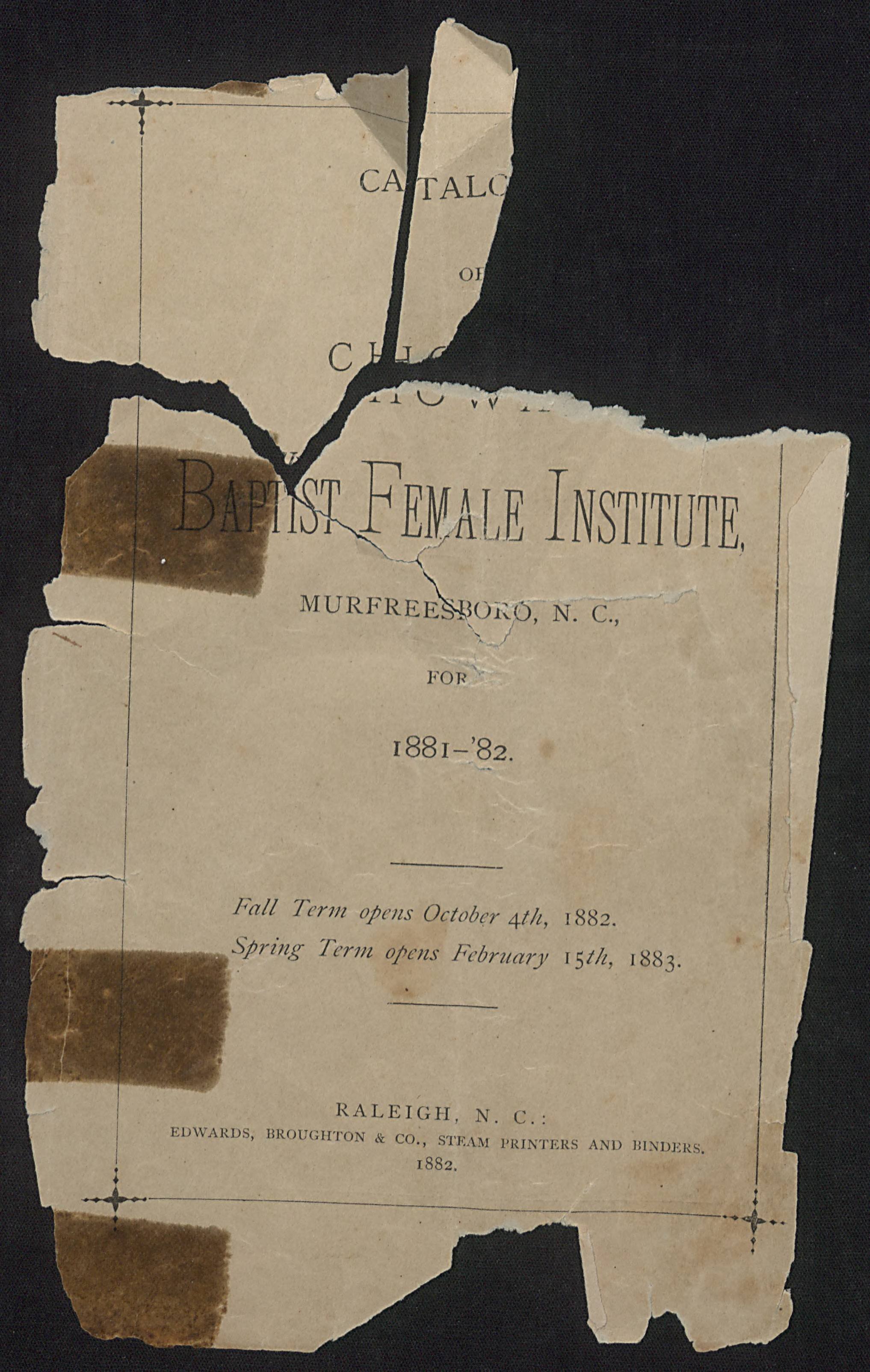 Chowan Baptist Female Institute Catalog [1881-1882]