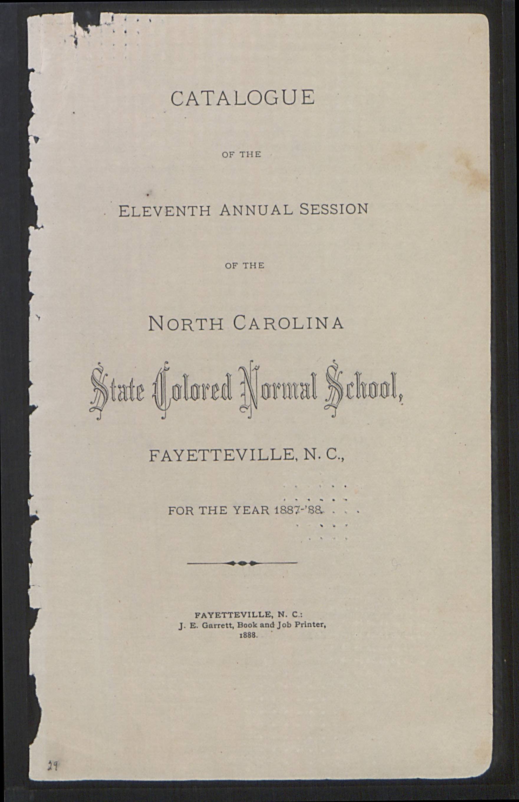 North Carolina State Colored Normal School Catalog [1887-1888]